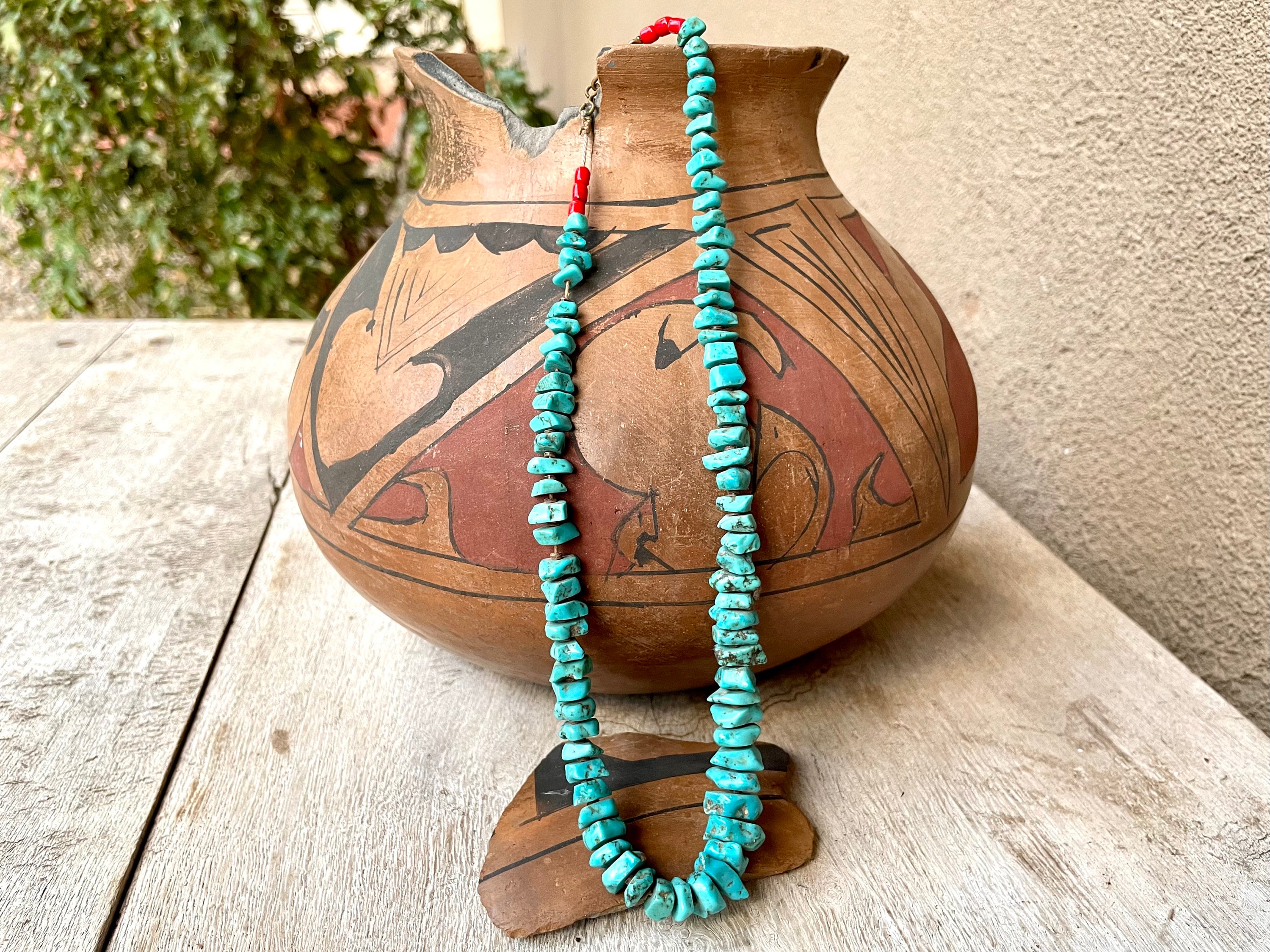 Pair of Short Turquoise Nugget Necklace Chokers, Vintage Native ...