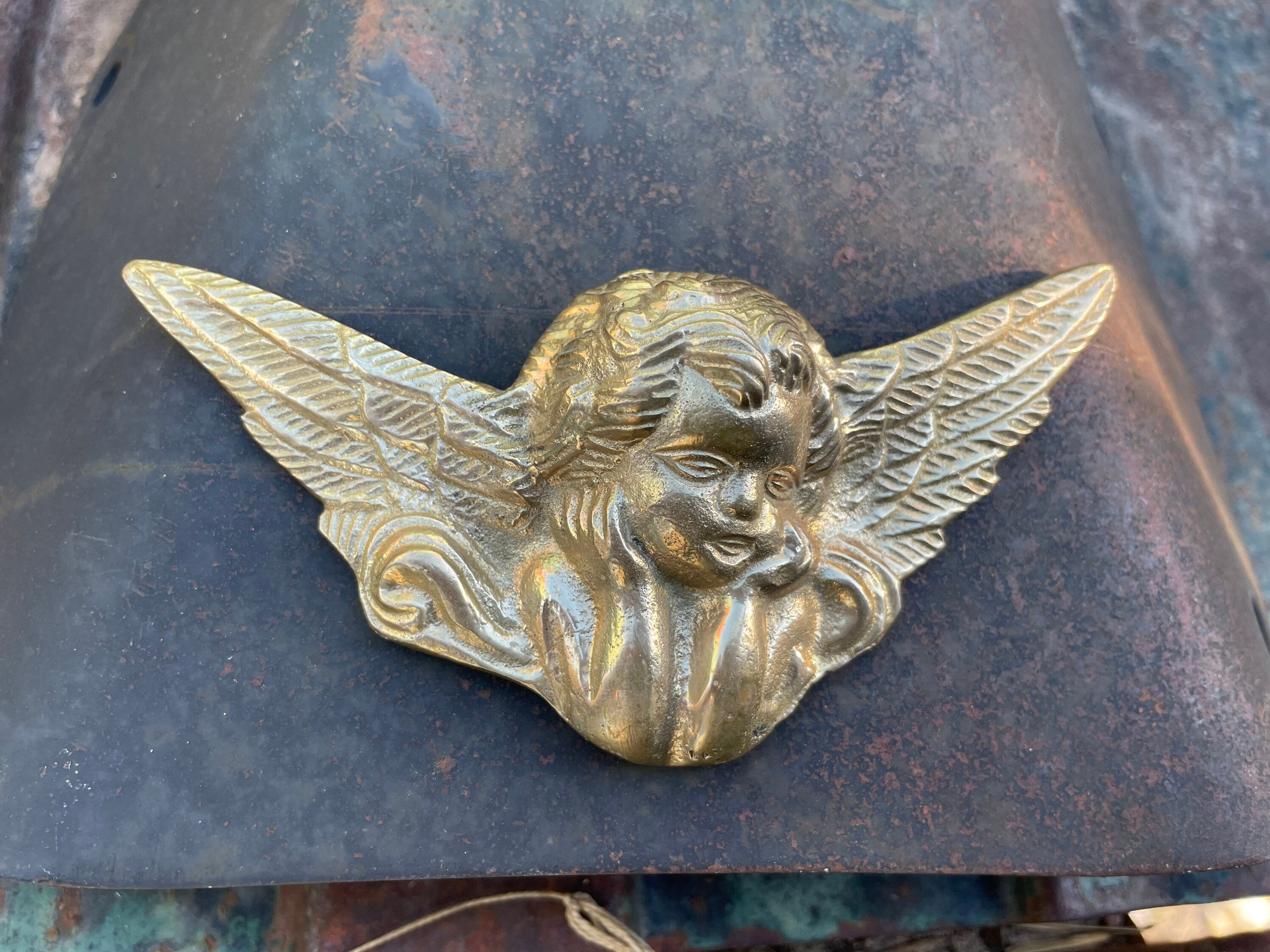 Small Brass Angel with Wings Wall Hanging, Bedroom Nursery Decoration ...