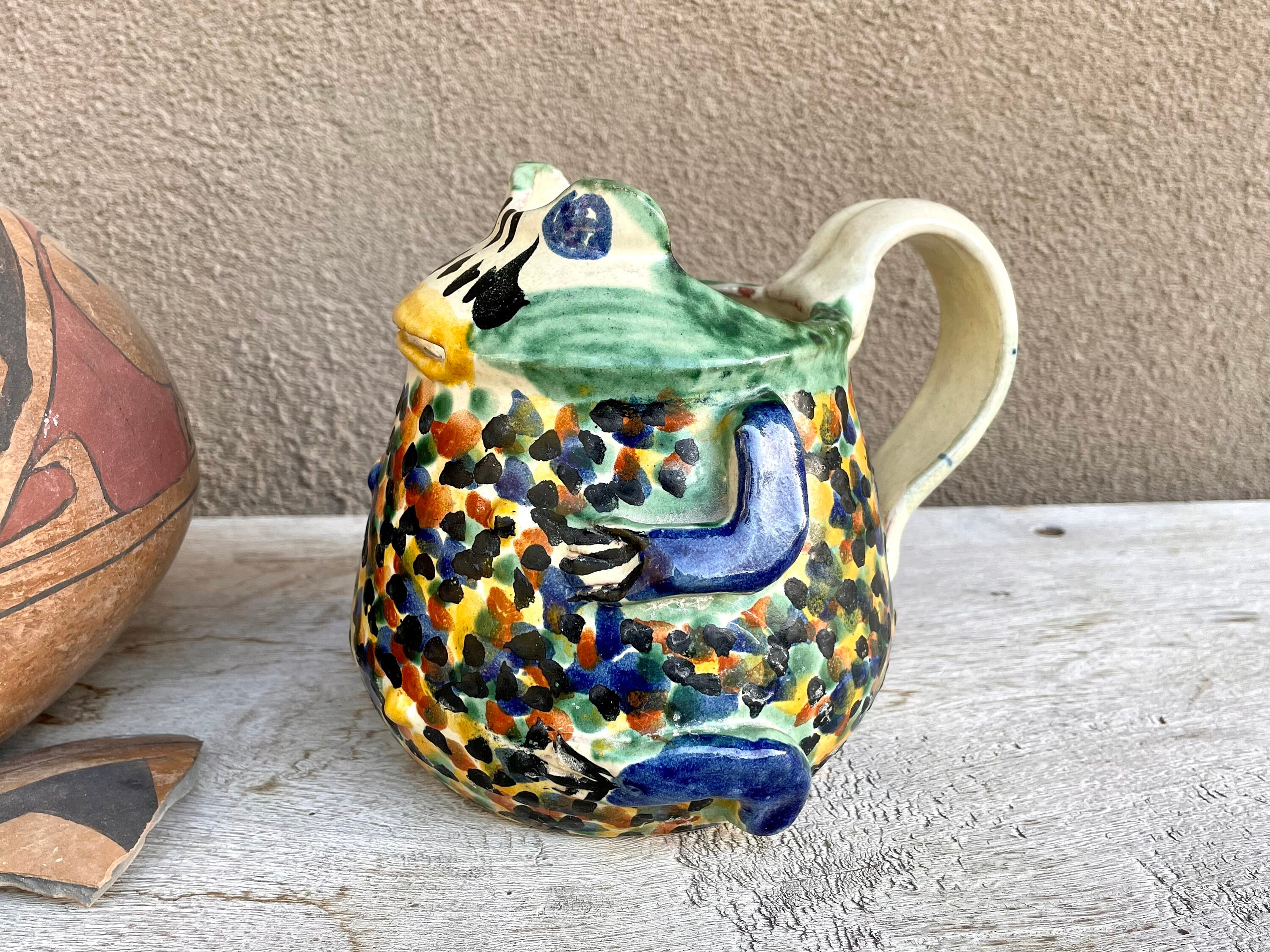 Vintage Talavera Pottery Frog Pitcher About 5.75 Tall, Confetti Glaze ...