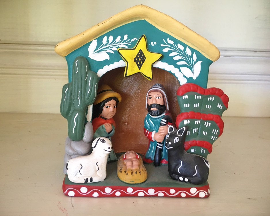 Peruvian Pottery Folk Art Nativity Scene in Manger Baby Jesus ...