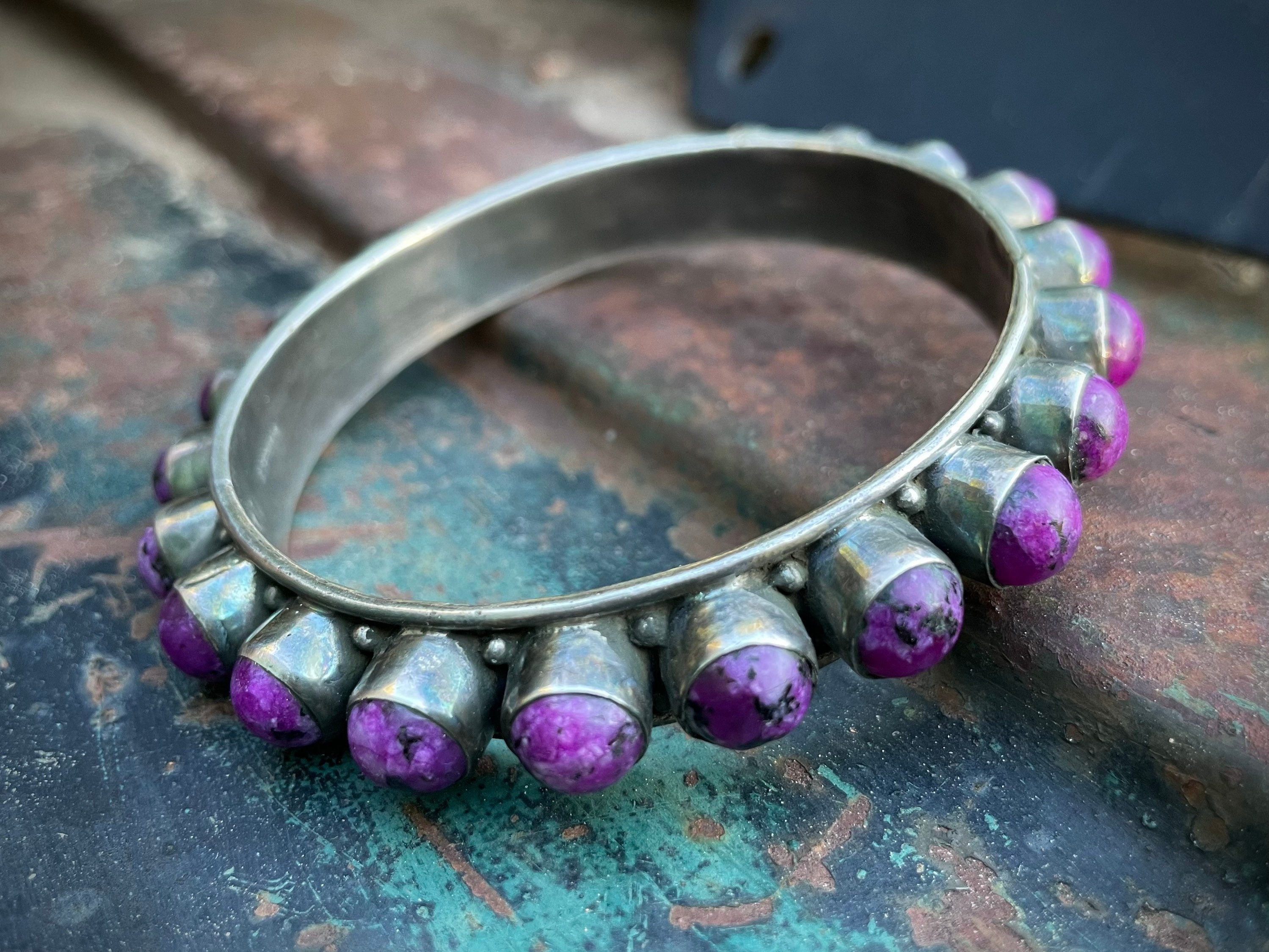 Navajo Silvia Chee Sugilite Sterling Silver Bangle, Chunky Bracelet ...