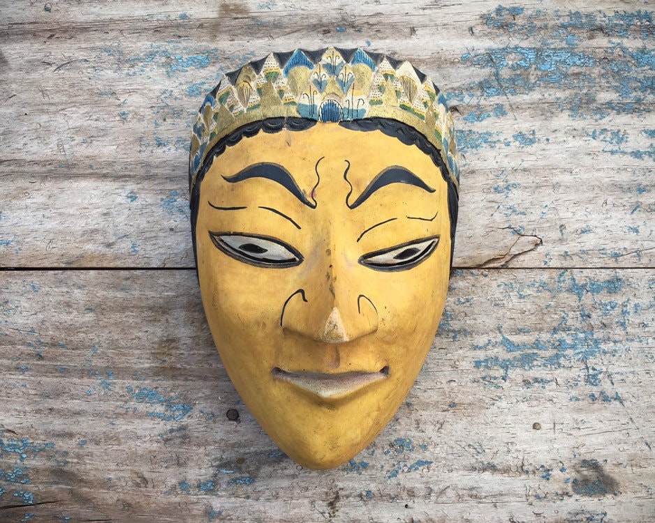 Vintage Javanese Wayang Wooden Mask Wall Hanging, Indonesia Folk Art ...