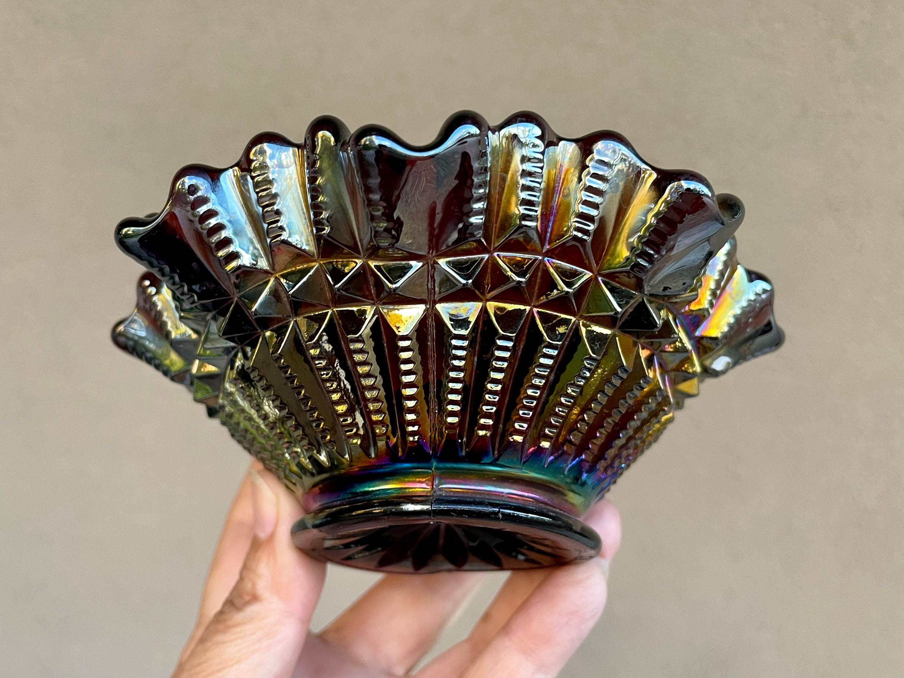 Antique Imperial Carnival Glass Scroll Embossed Small Bowl 5.5 Compote ...