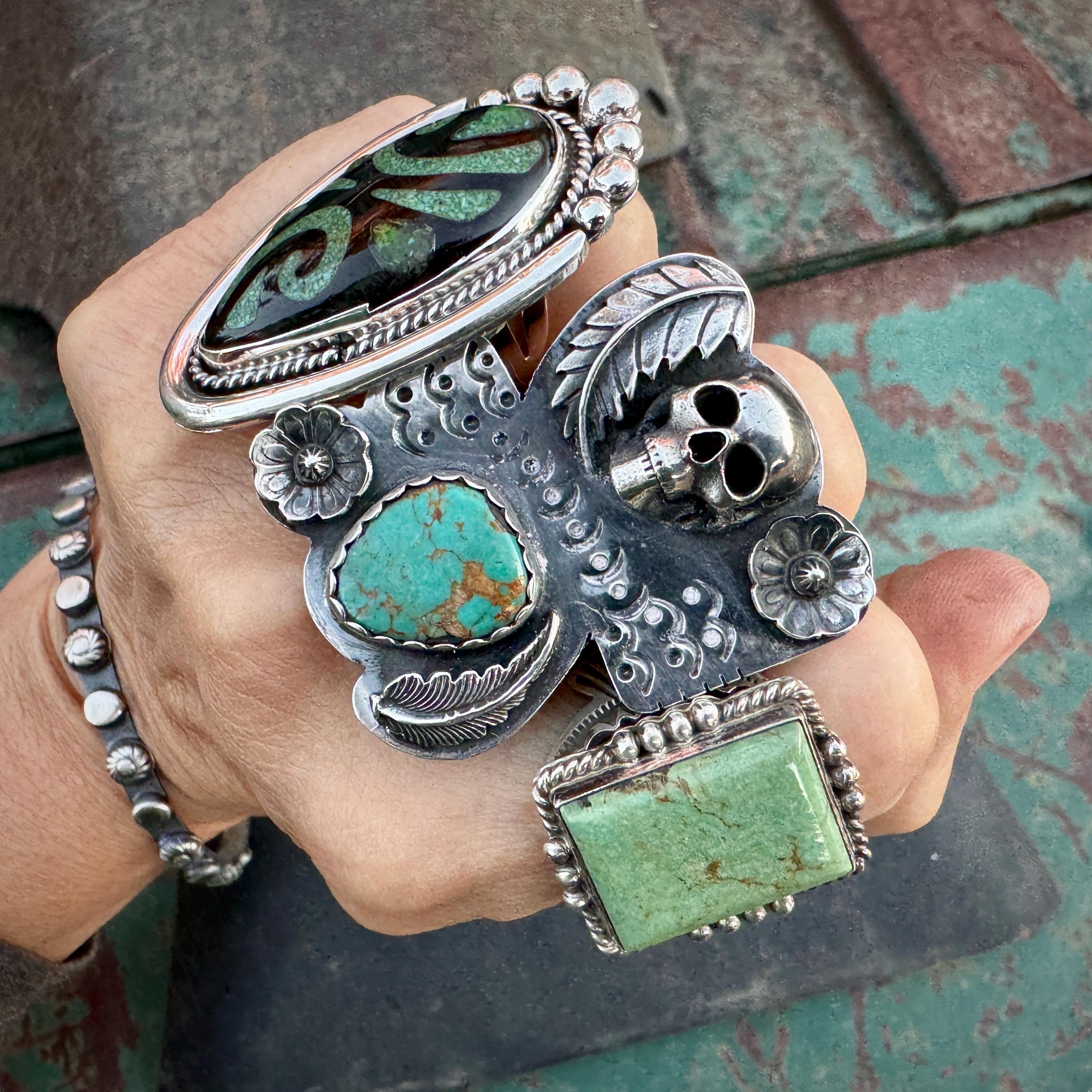 Large Boxy Sterling Silver Turquoise Skull Ring Size 8, Native American ...