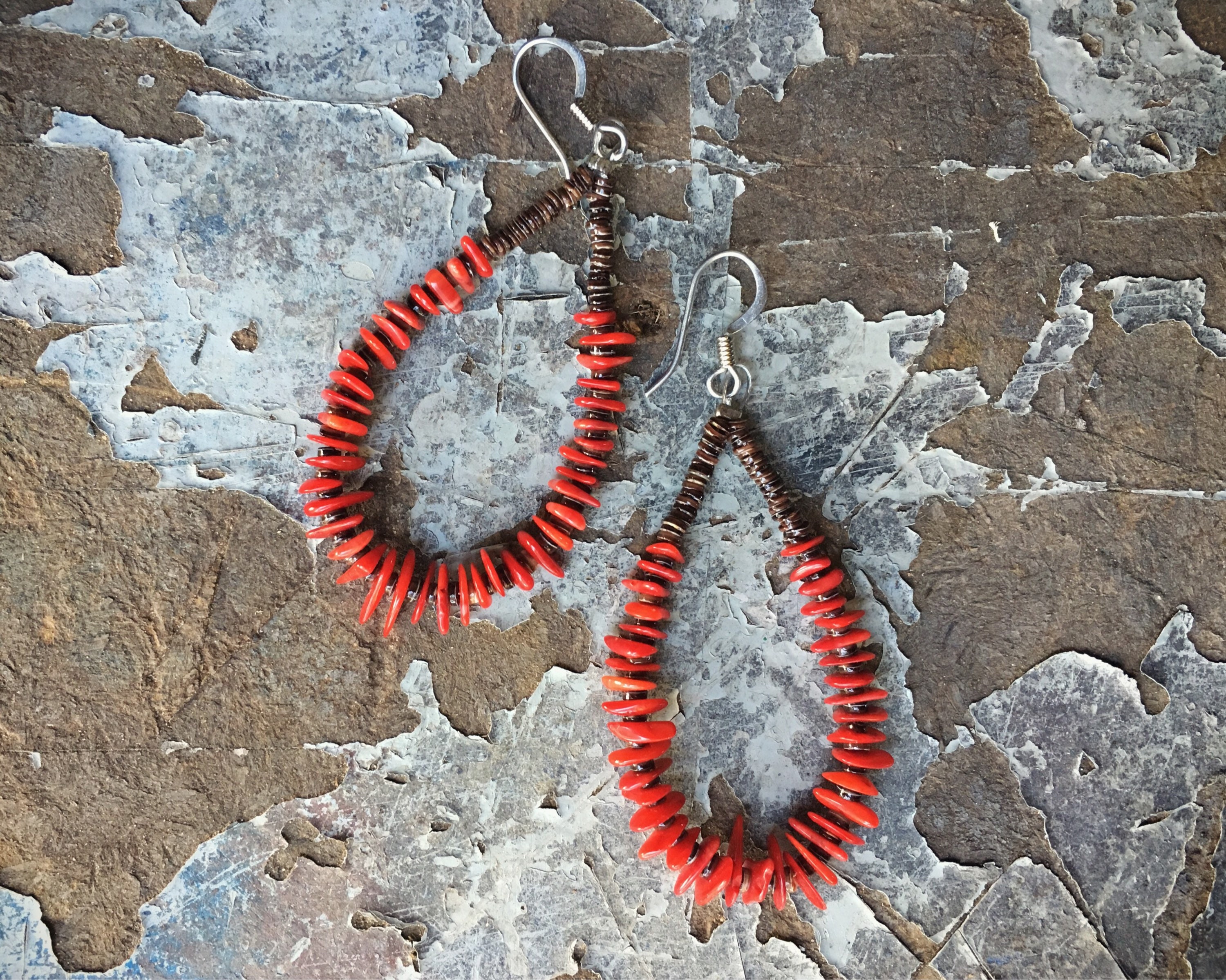 Chip Coral and Heishi Hoop Earrings for Women, Native American Indian ...