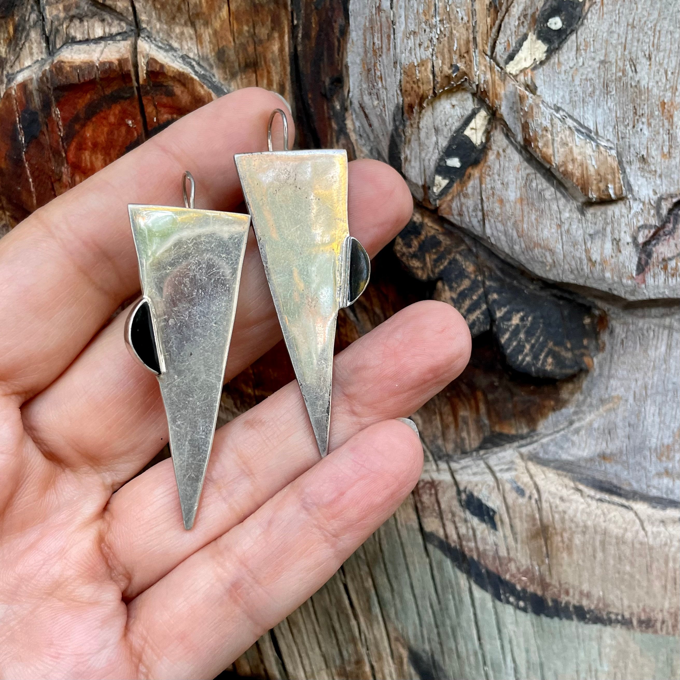 Large Vintage Mexican Sterling Silver Black Onyx Triangle Shape ...