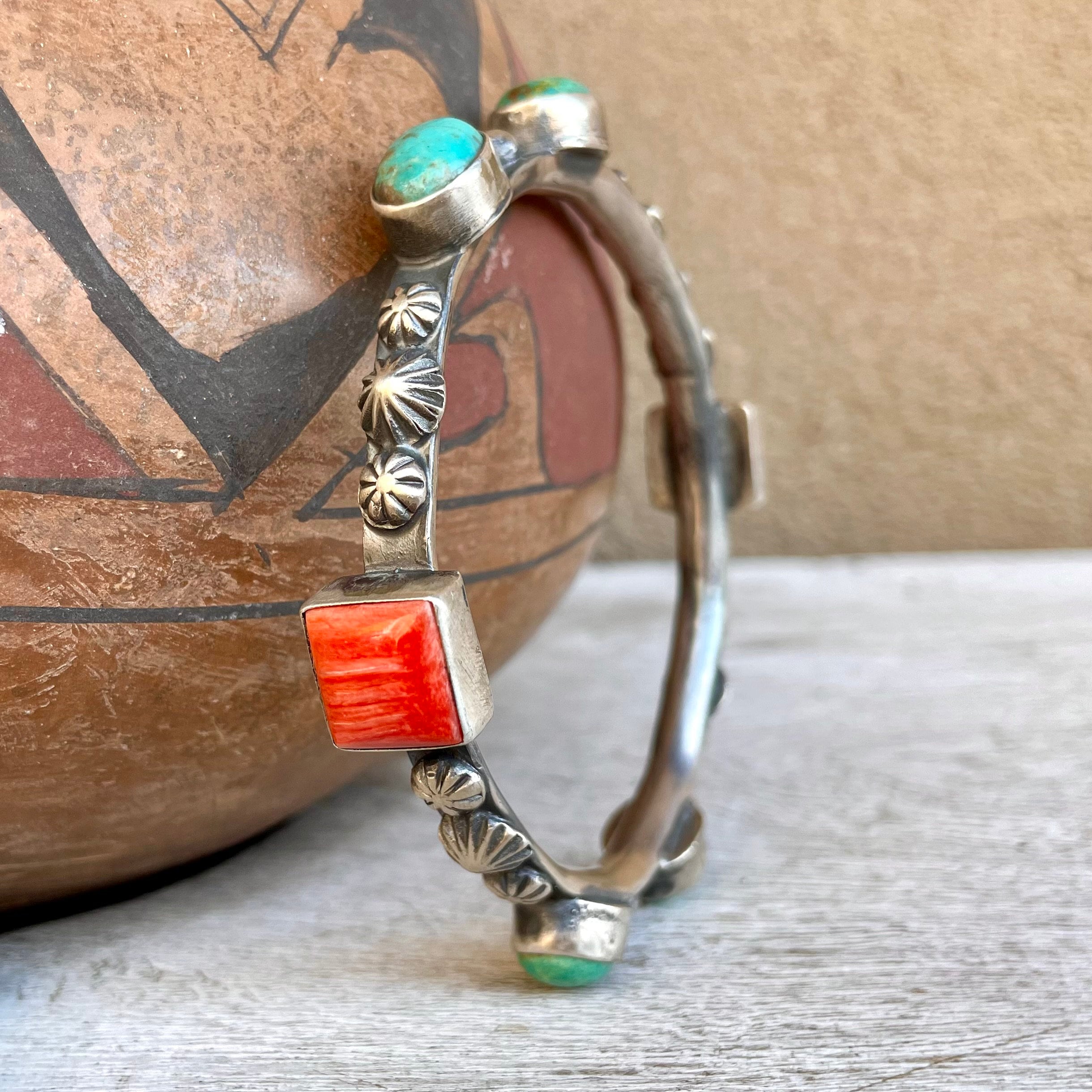 Navajo Chimney Butte Sterling Silver Turquoise Spiny Oyster Bangle ...