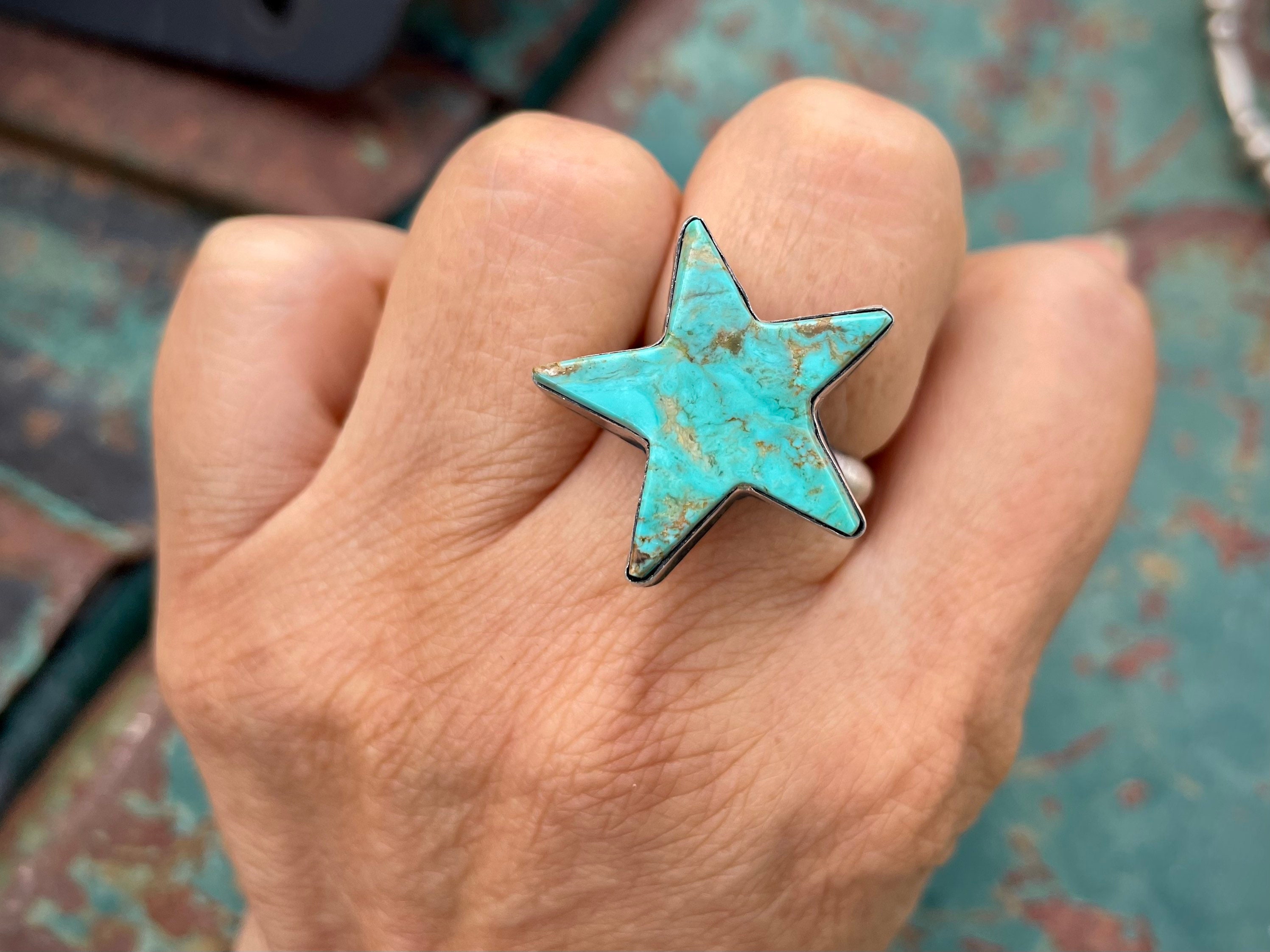 Rough Star Shaped Turquoise Ring for Women or Men Adjustable Size ...