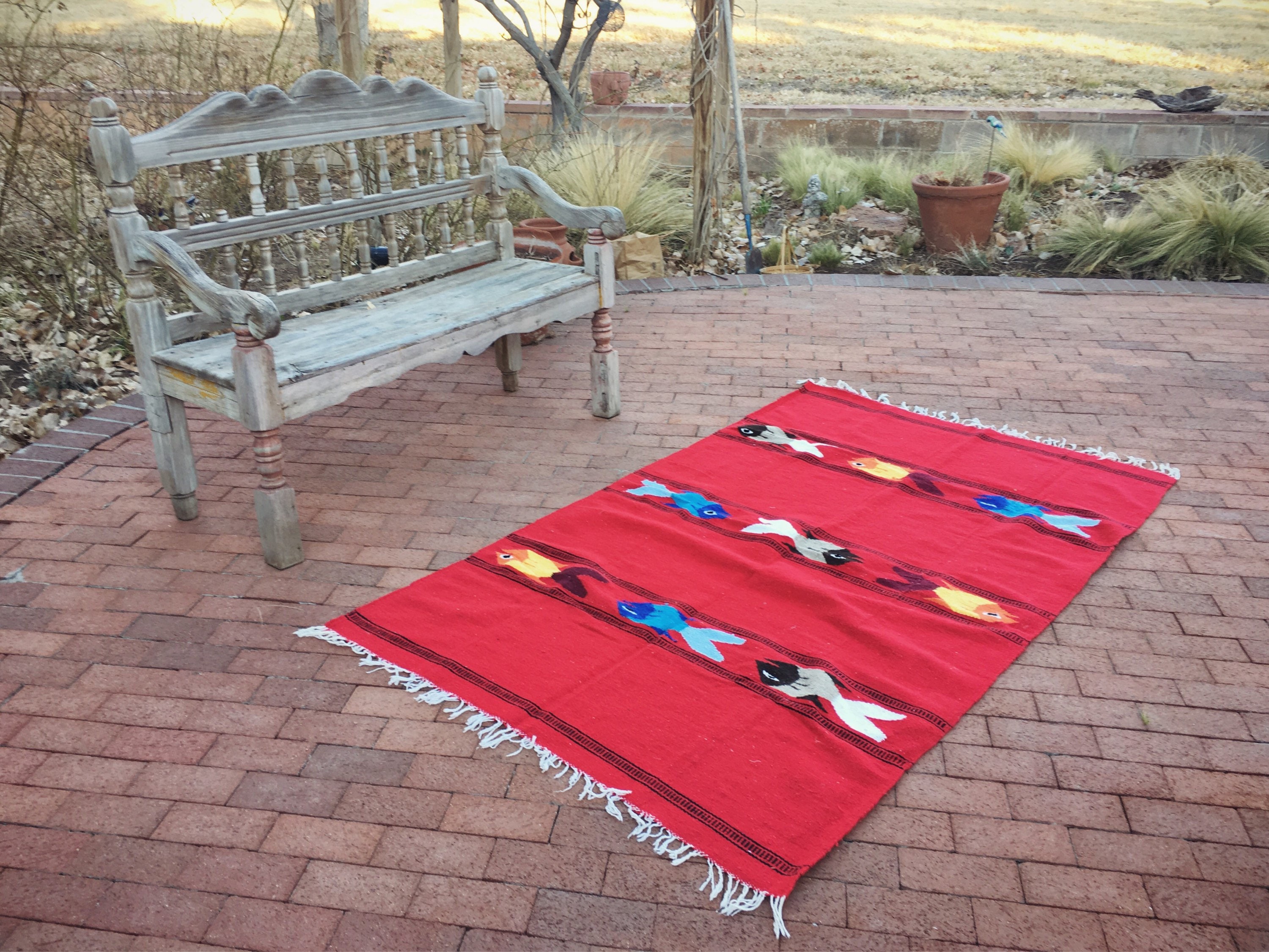 Vintage Woven Wall Hanging Red Zapotec Rug, Falsa Blanket, Red Mexican ...