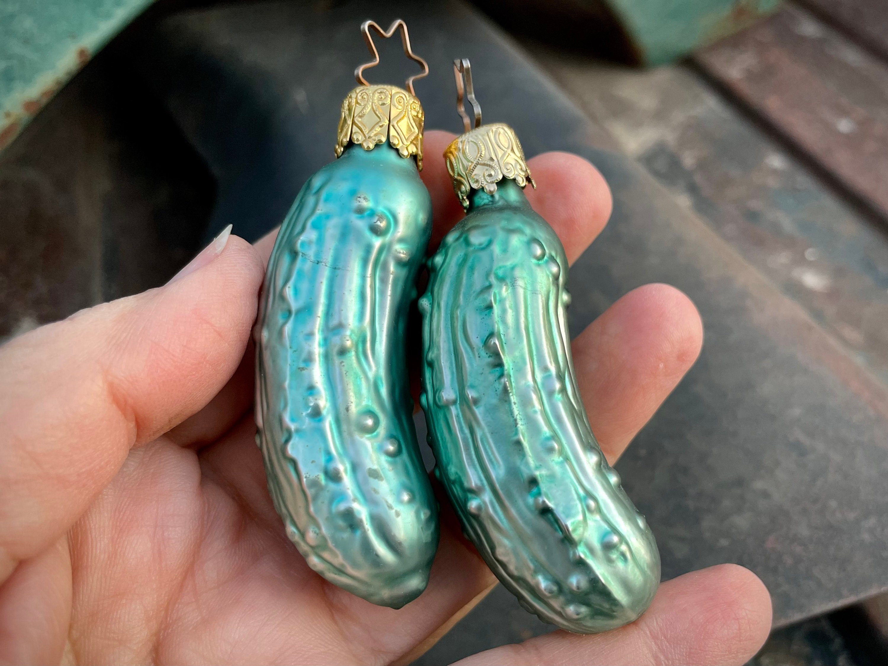 Two Small Vintage German Pickle Christmas Ornaments, Family Holiday ...