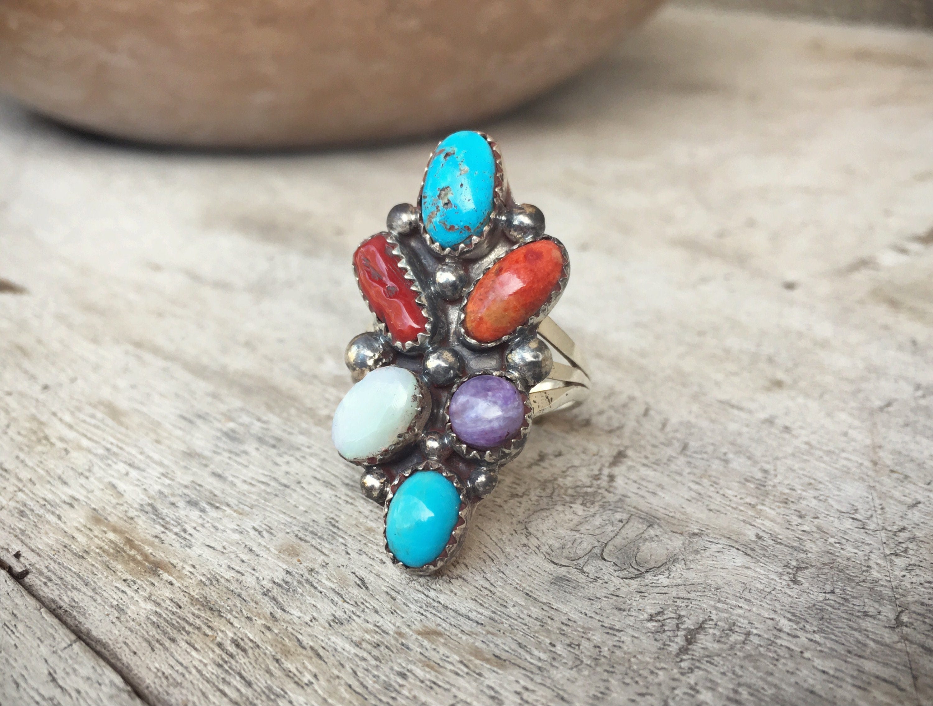 Vintage Multi Stone Turquoise Ring Women's Size 9.5, Native American ... Vintage Multi Stone Turquoise Ring Women's Size 9.5, Native American ...