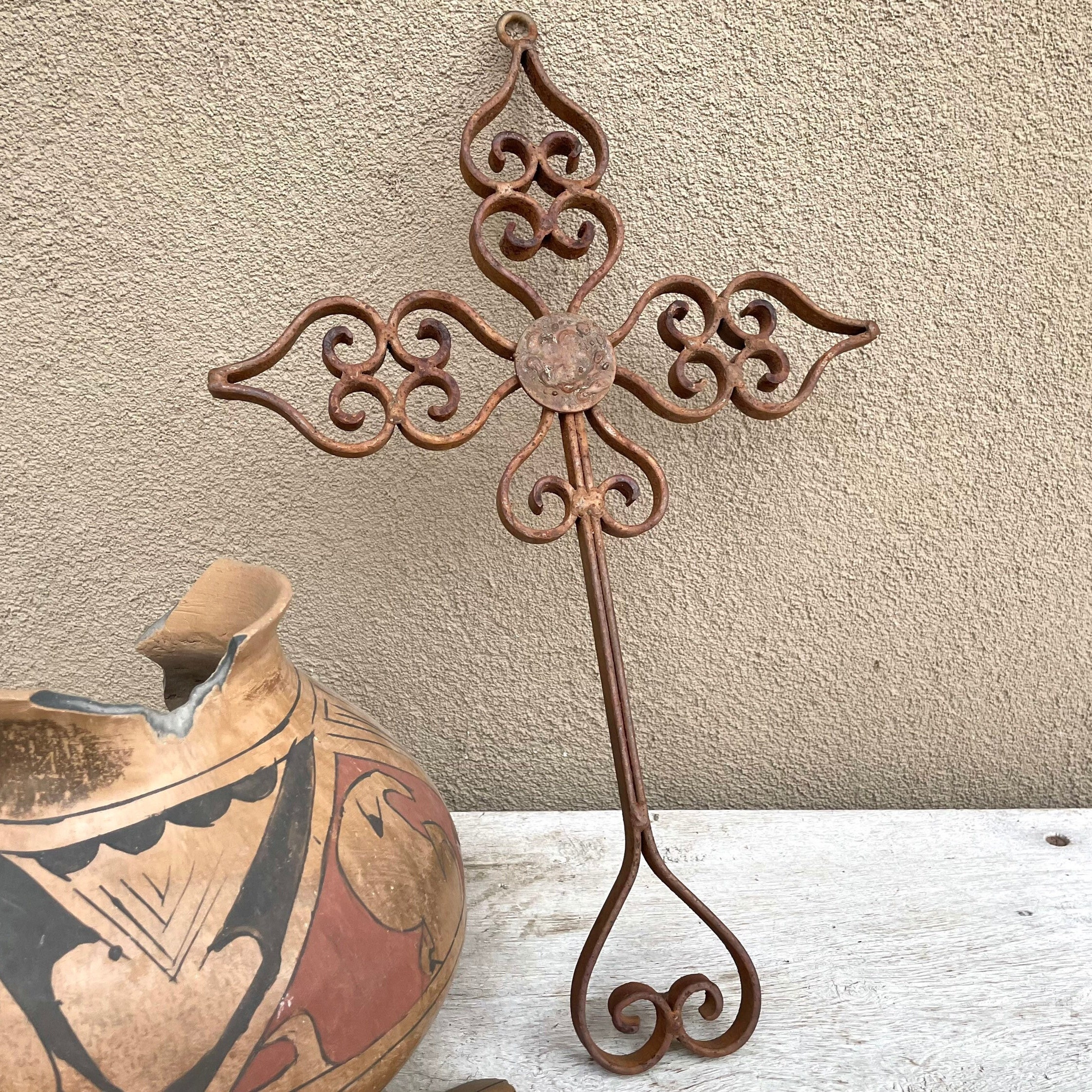 Vintage Distressed Rustic Metal Cross Wall Hanging Crucifix ...