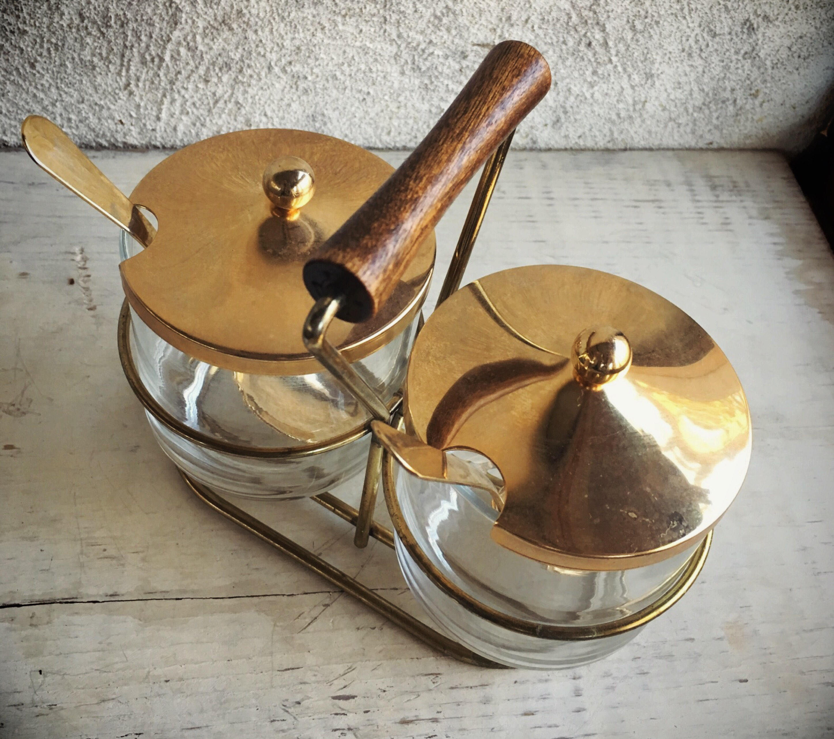 Mid Century Condiment Server with Teak Handle Caddy, Midcentury Decor ...