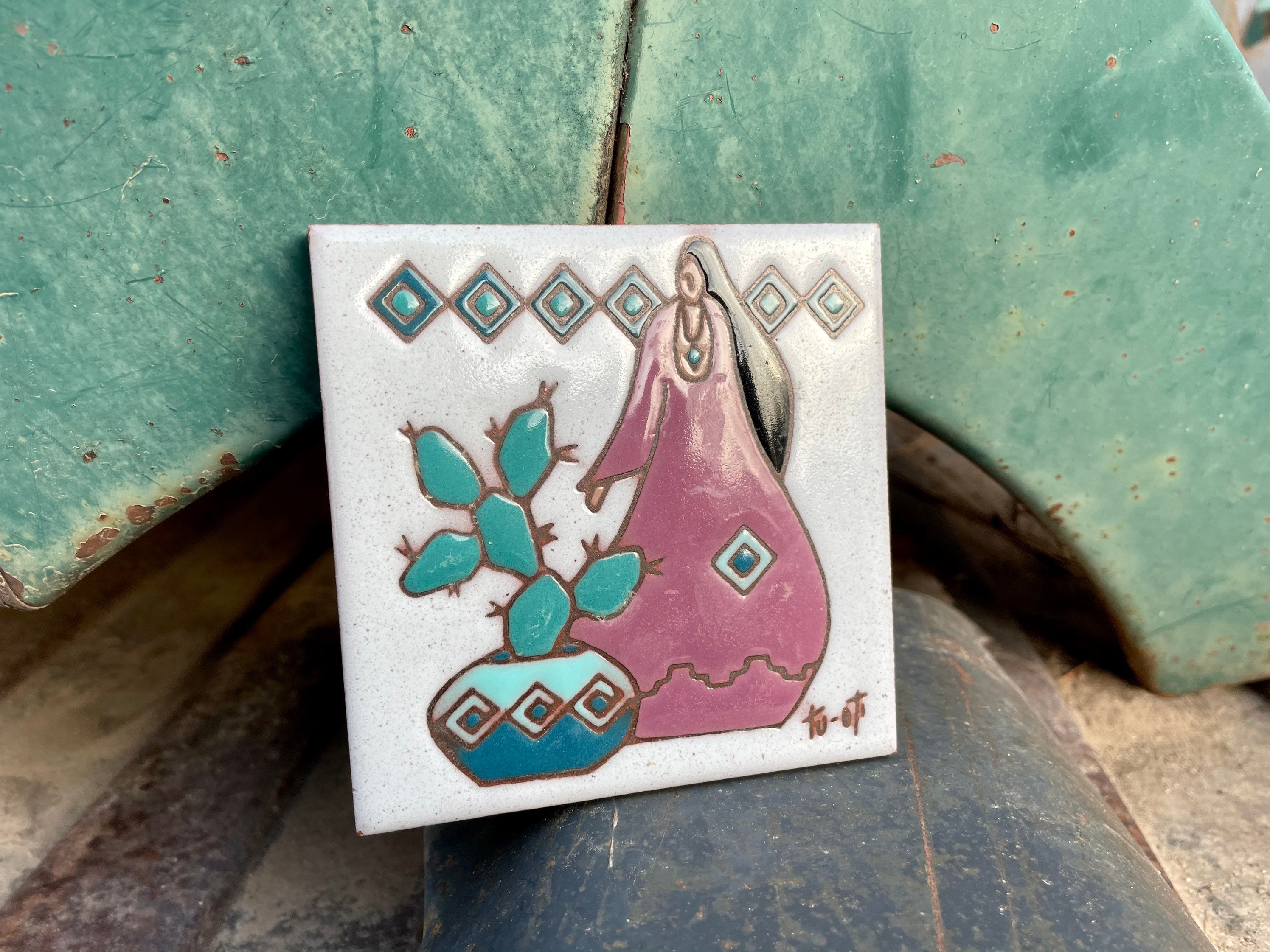 Pair of 4x4 Southwestern Ceramic Tile Trivets, Southwestern Decor, Art ...