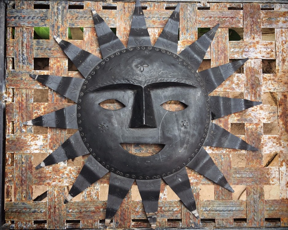 Rusty Metal Wall Art Smiling Sun Rustic Decor Outdoor Wall Art, Patio ...