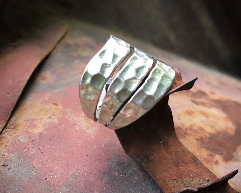 Sterling Silver Ring for Women Size 8.5 Modernist Jewelry Three Wire ...