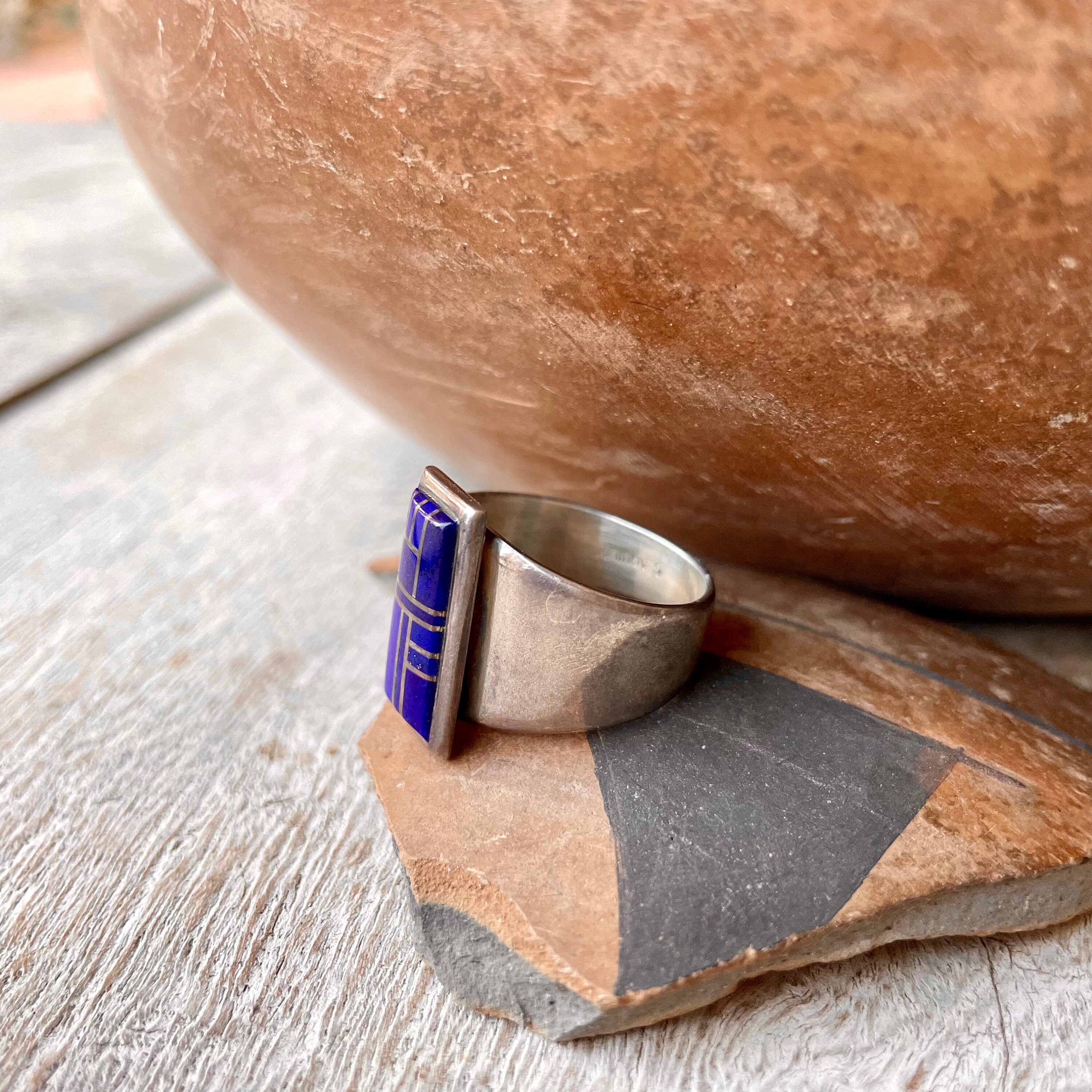 Vintage Navajo Ann Curley Sterling Silver Lapis Lazuli Channel Inlay ...