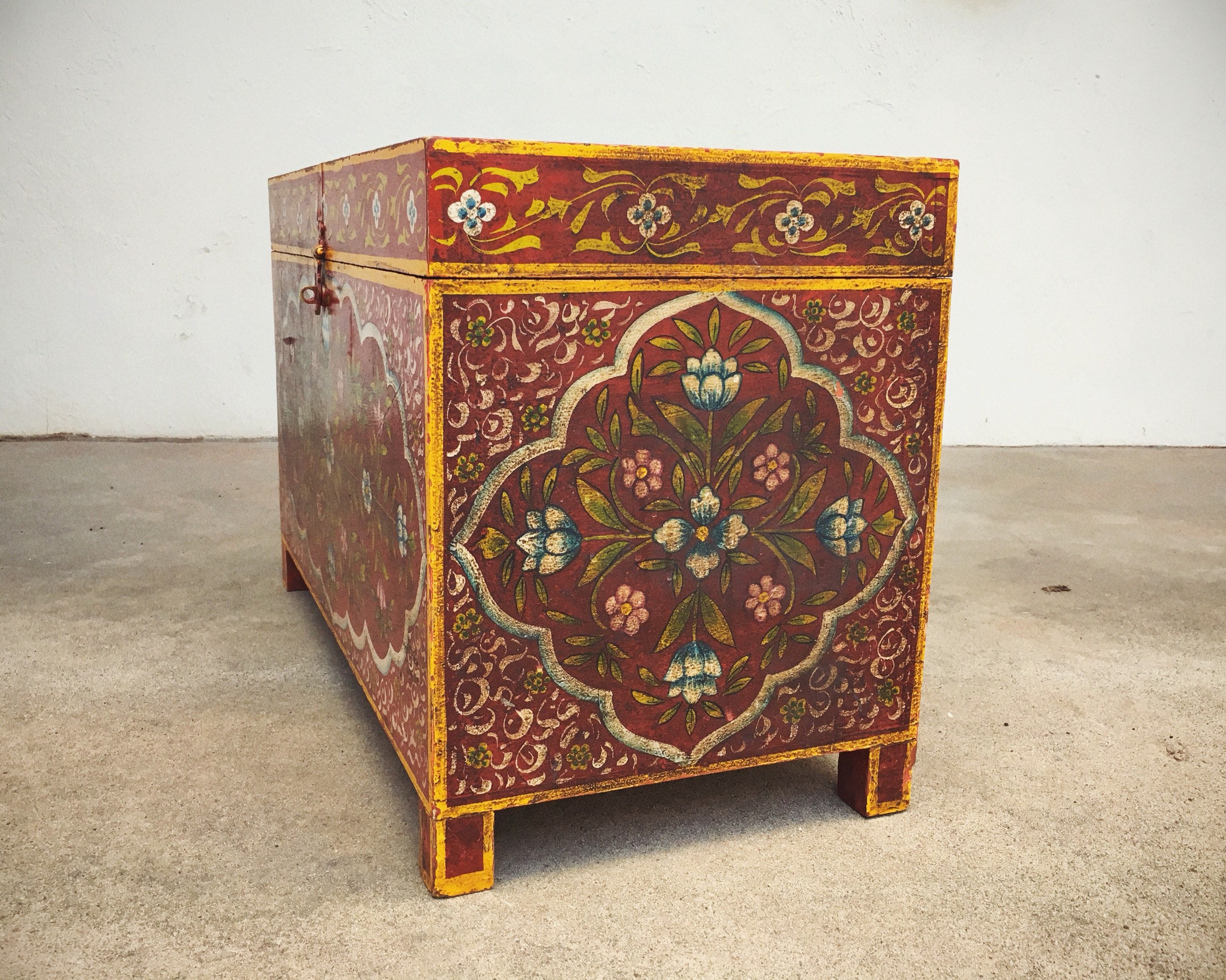 Vintage 28 Wide Painted Wood Chest Red Console Table or Small Coffee ...