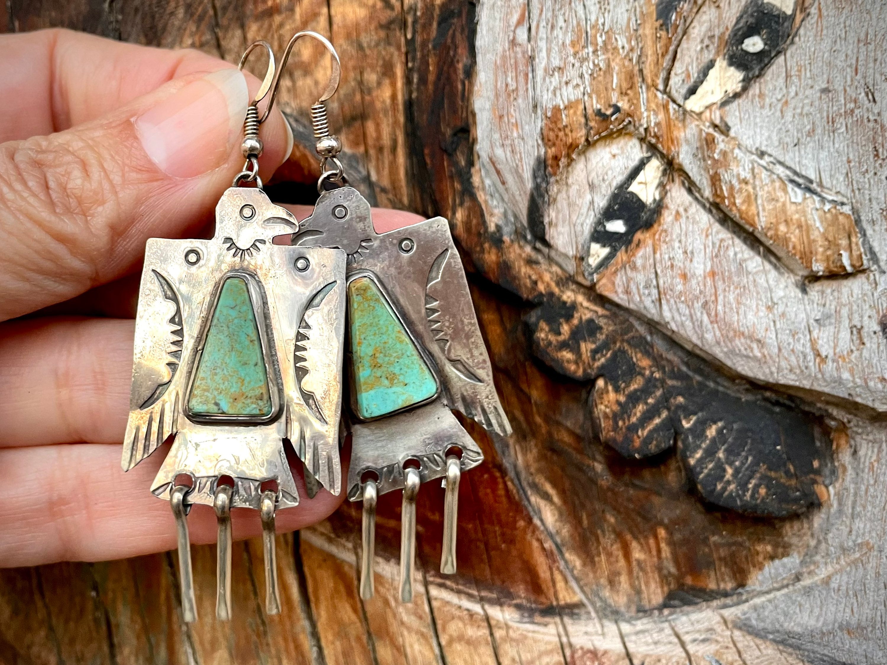 Navajo Vernon Begay Sterling Silver Thunderbird Concho Earrings with ...