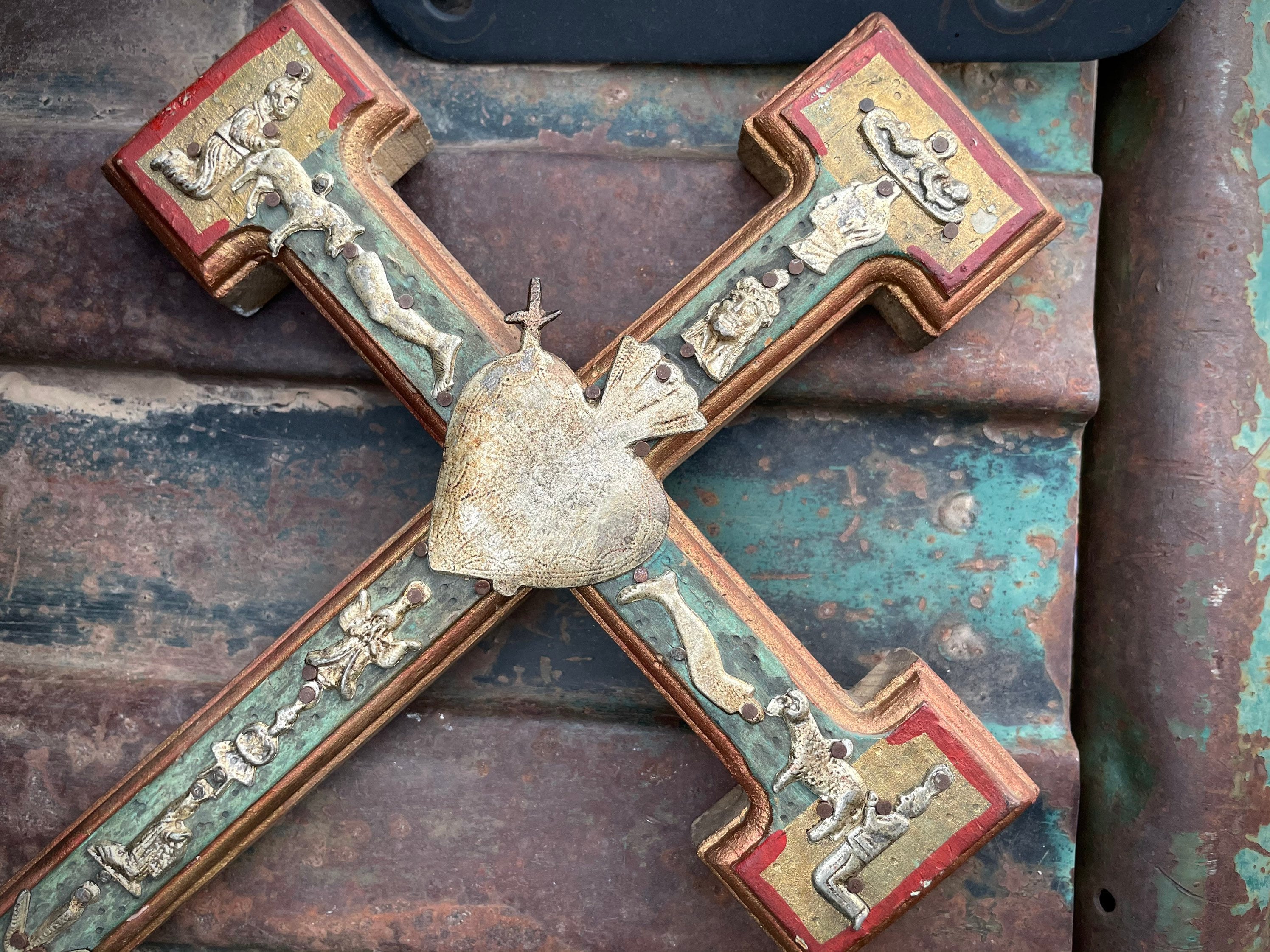 Mexican Milagro Cross with Miracle Art Religious Medals Wall Hanging ...