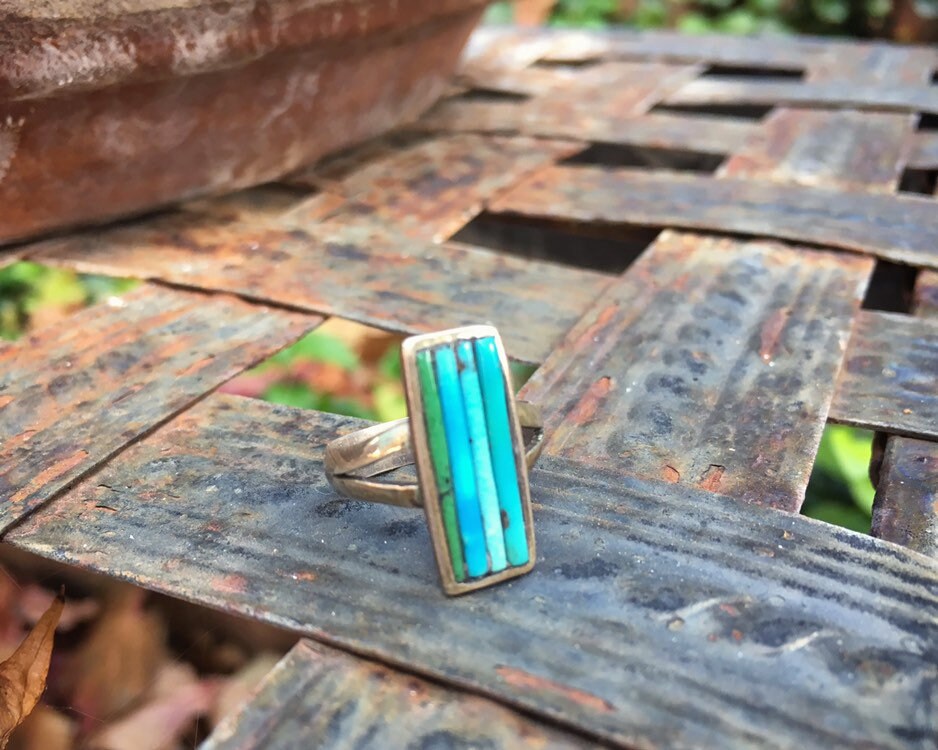 Vintage Cornrow Inlay Turquoise Ring for Women Size 6.5 Native American ...