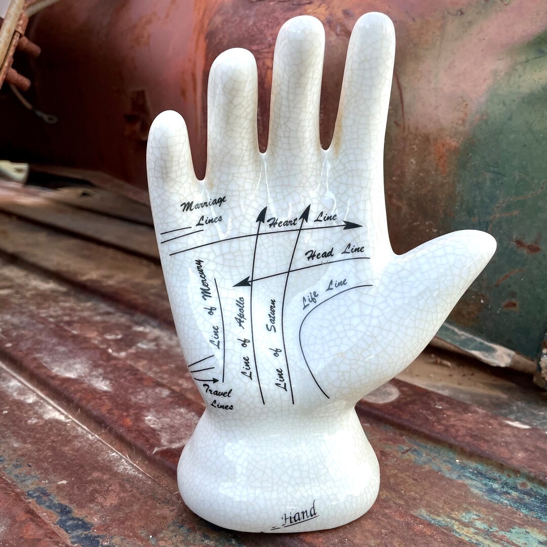Vintage Ceramic Palmistry Hand Statue, Replica of Victorian Phrenology ...