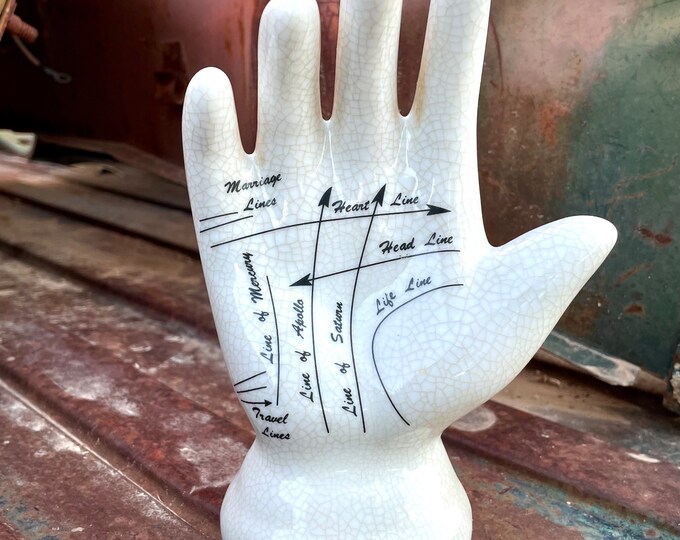 Vintage Ceramic Palmistry Hand Statue, Replica of Victorian Phrenology ...