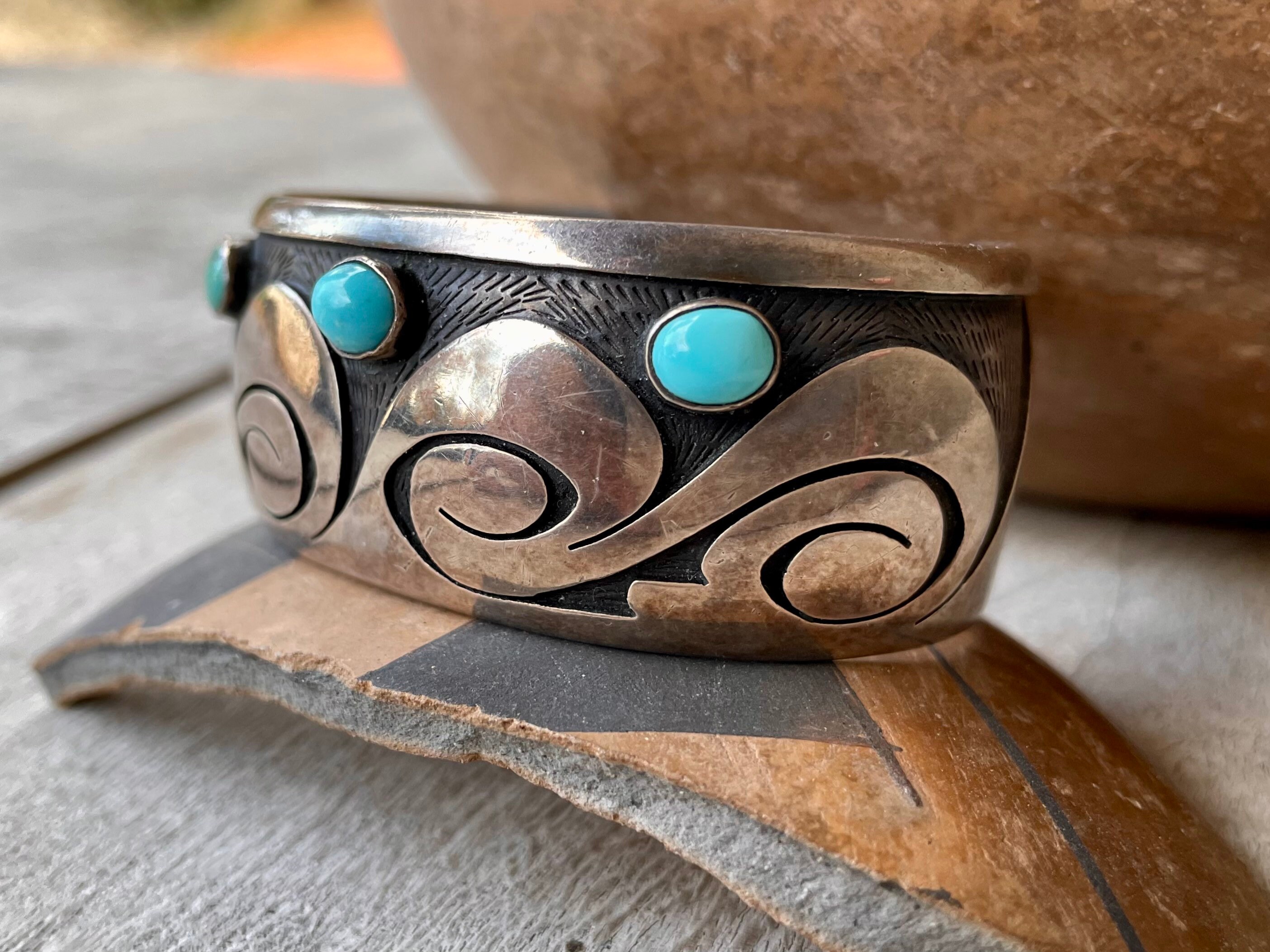 Vintage Hopi Overlay Cuff Bracelet Sterling Silver Turquoise with ...