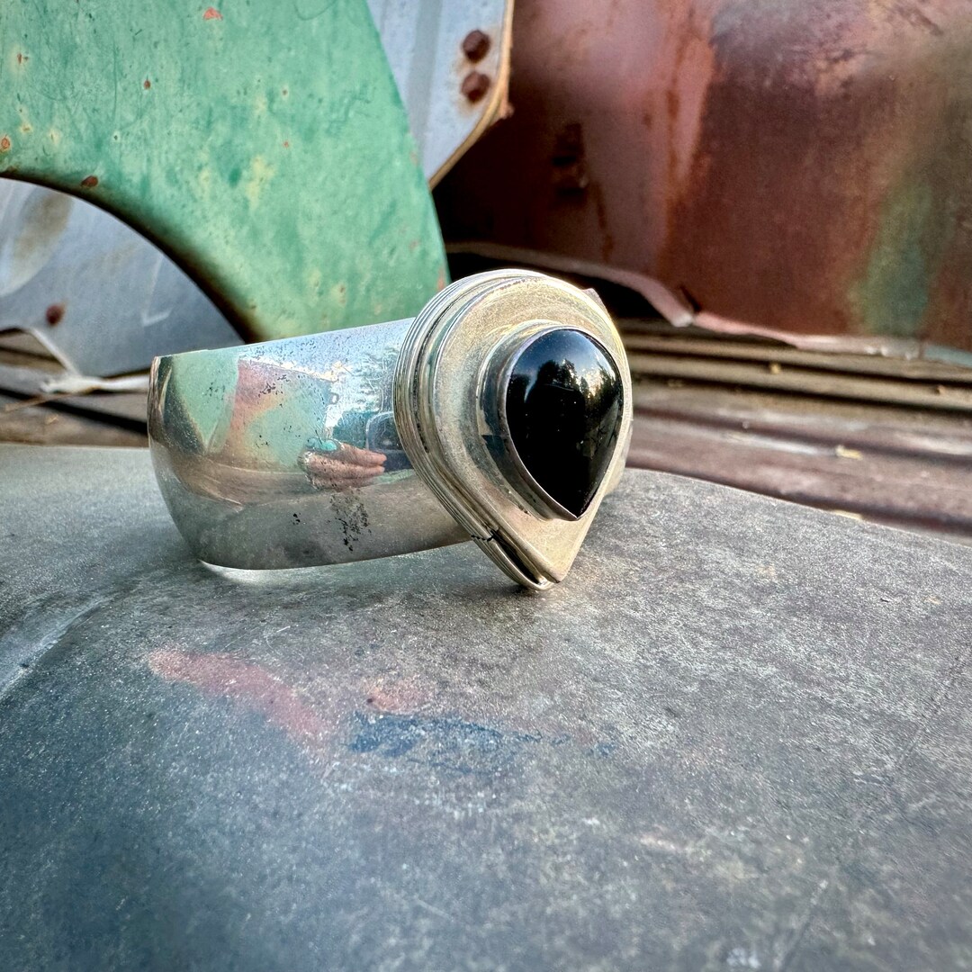 Vintage Navajo Andy Marion Black Onyx Sterling Silver Cuff Bracelet ...