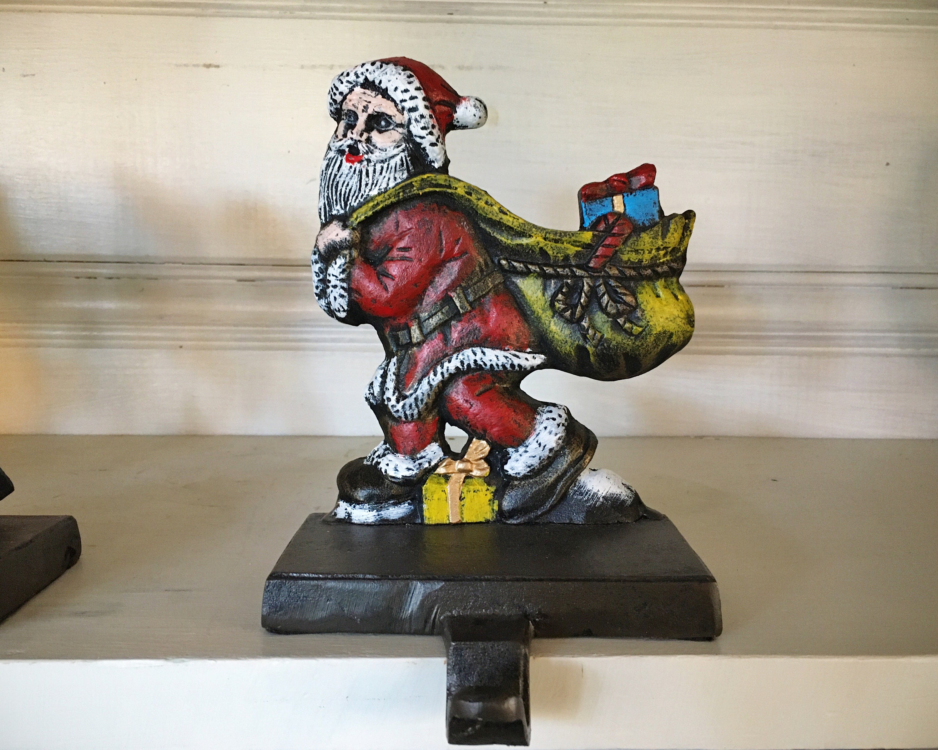 Three Cast Iron Santa Claus Stocking Holders for Mantle, Vintage ...