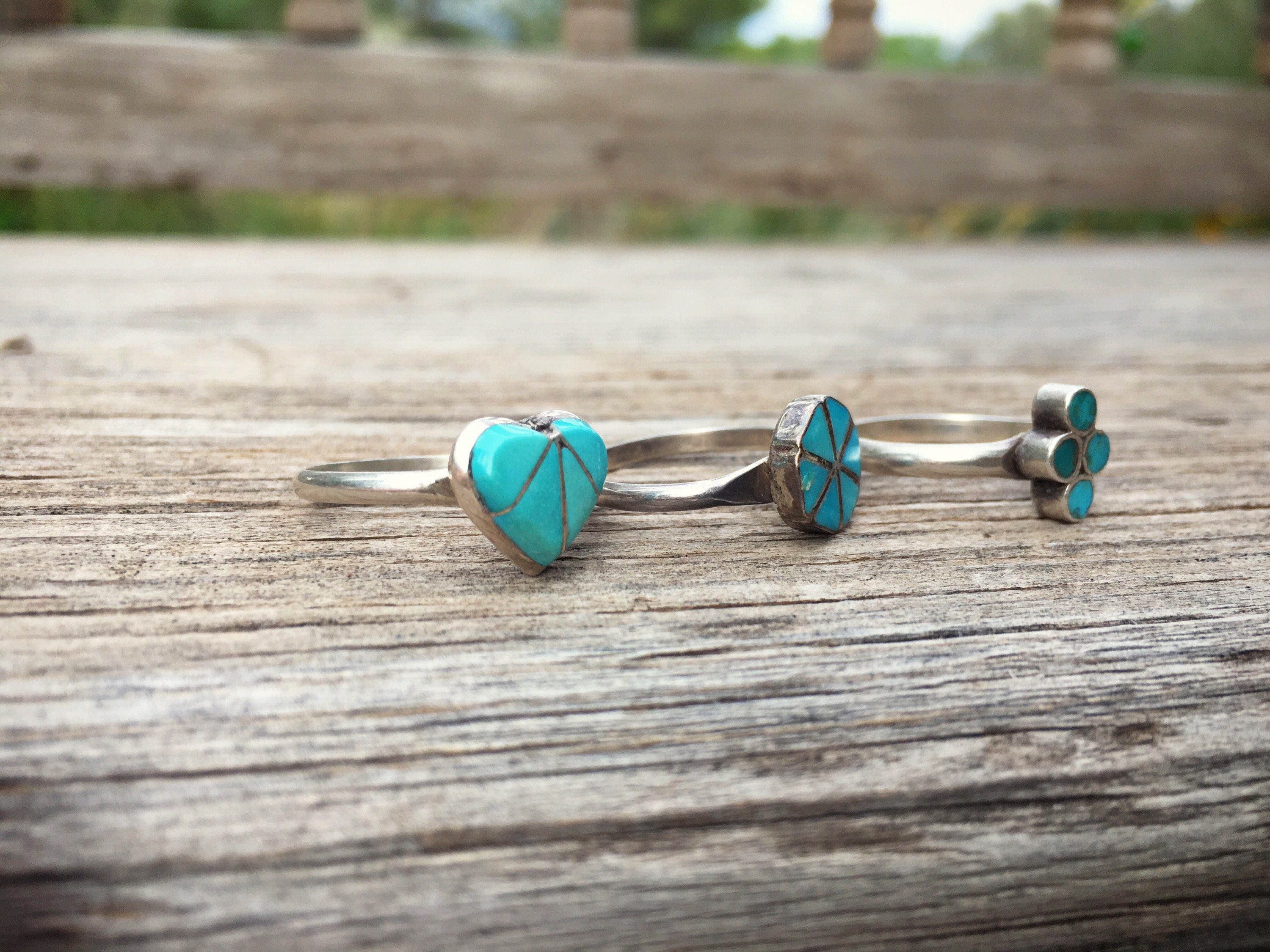 Dainty vintage turquoise ring 1970s Native American channel inlay