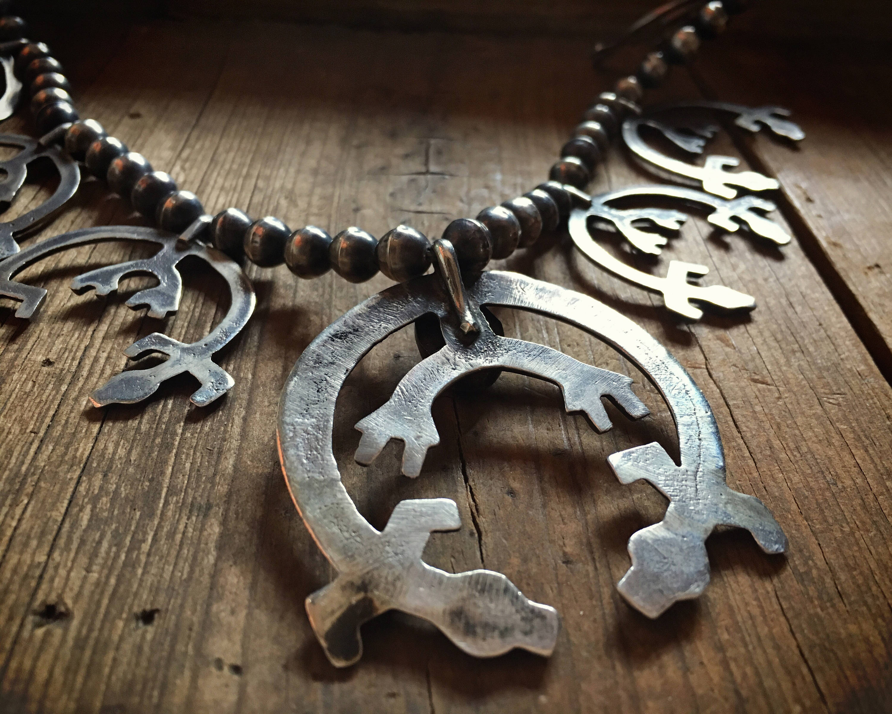 Vintage 102g Silver Turquoise Naja Squash Blossom Necklace Yei Symbol ...