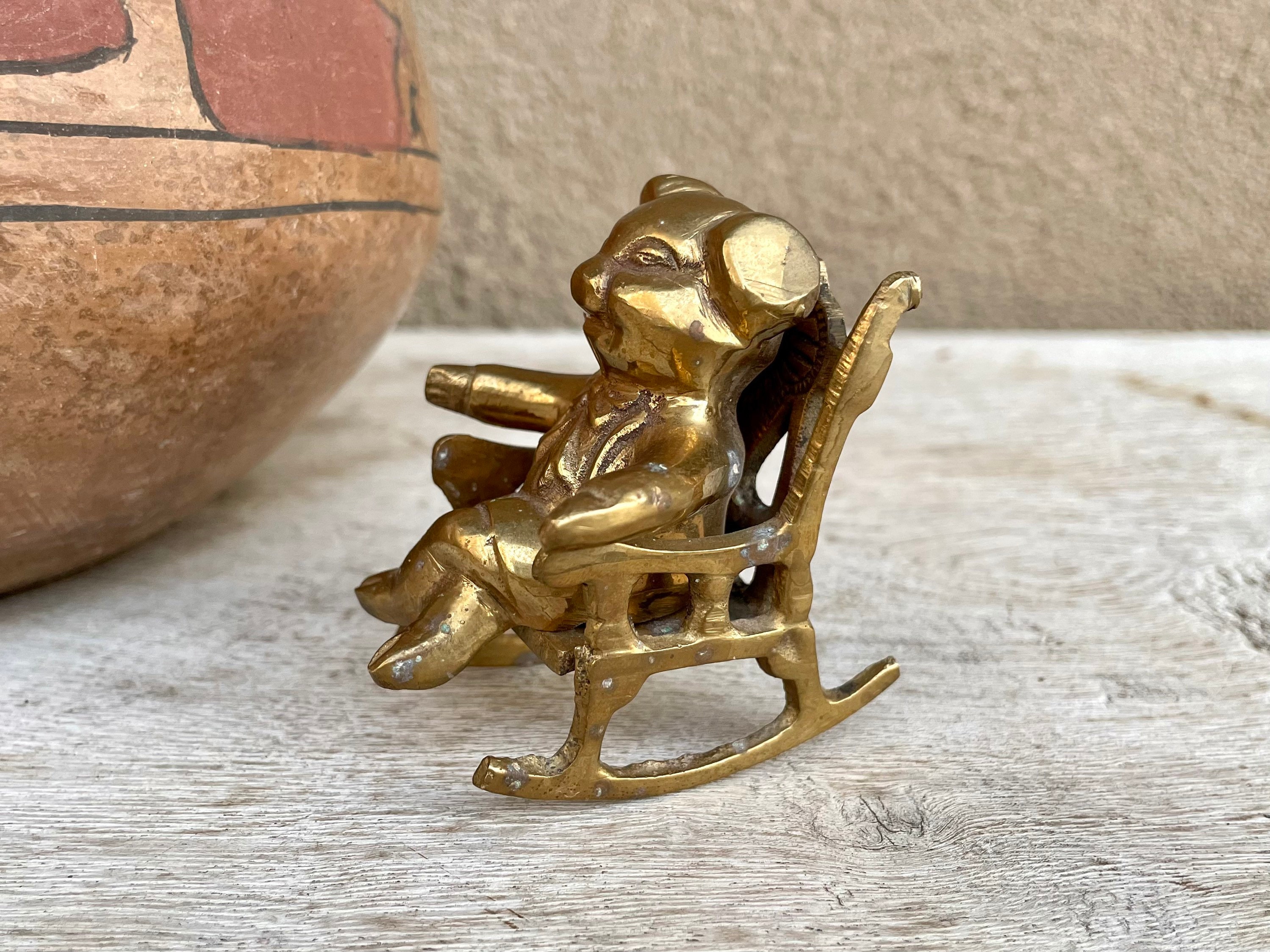 Vintage Small Brass Pig in Rocking Chair Figurine, Eclectic Home Decor ...