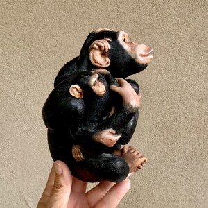 Vintage Resin Sculpture of Monkey Ape With Babies, Realist Art Figurine ...
