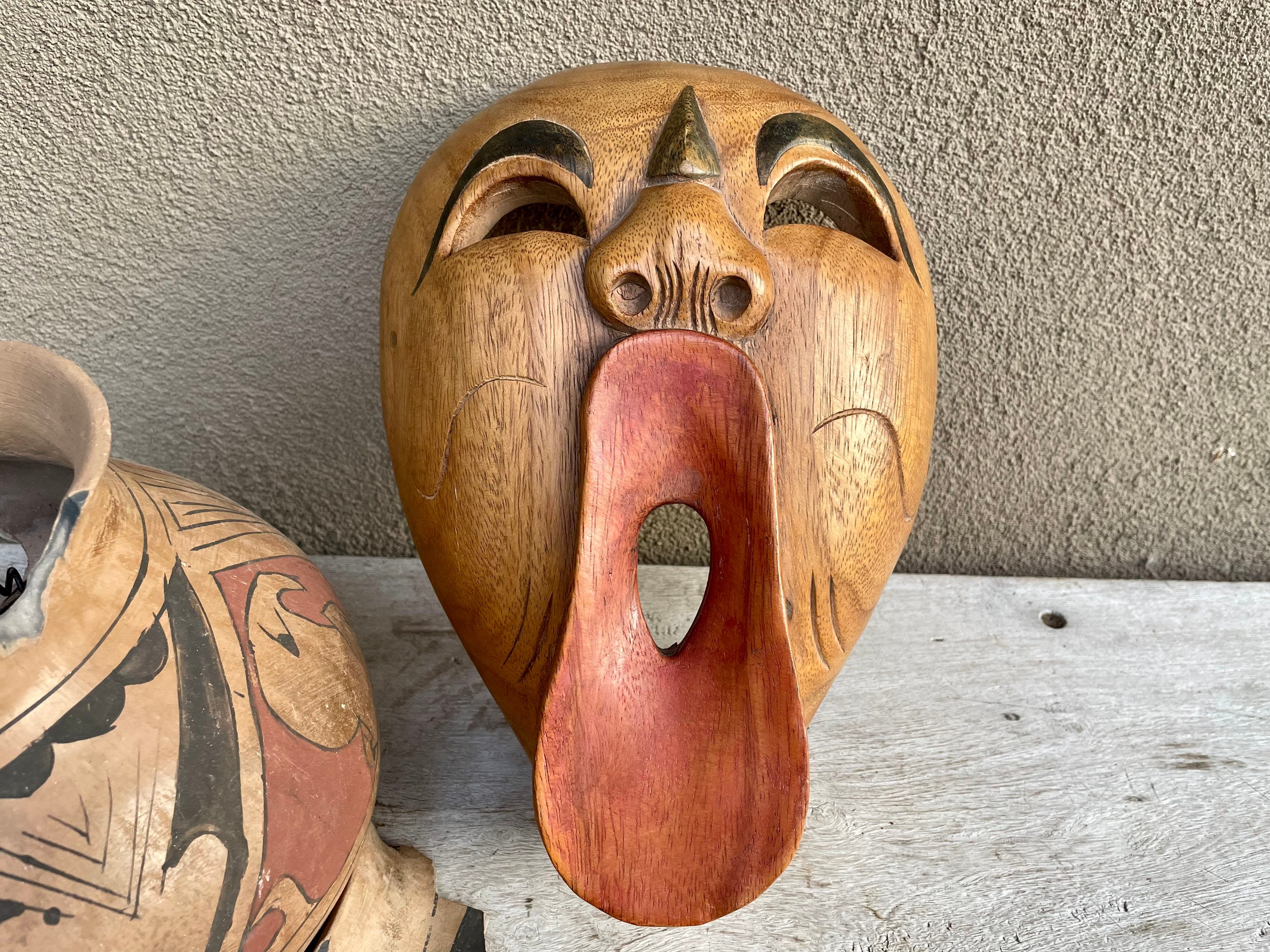 Vintage Hand Carved Painted Southeast Asian Wood Mask Screaming Face ...