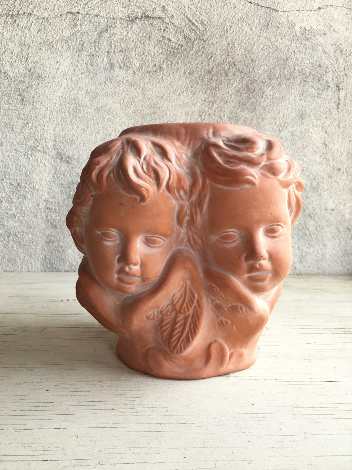 Vintage angel terracotta planter, Italian pottery cherub vase, rustic ...