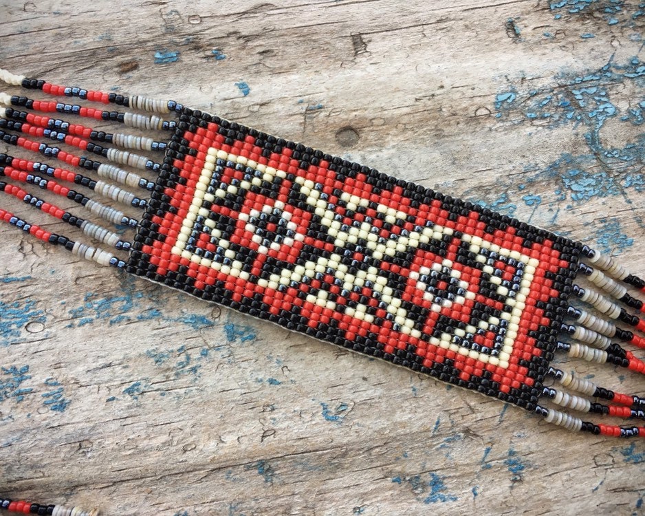 Vintage Seed Bead Necklace for Women, Red Black White Navajo Rug ...