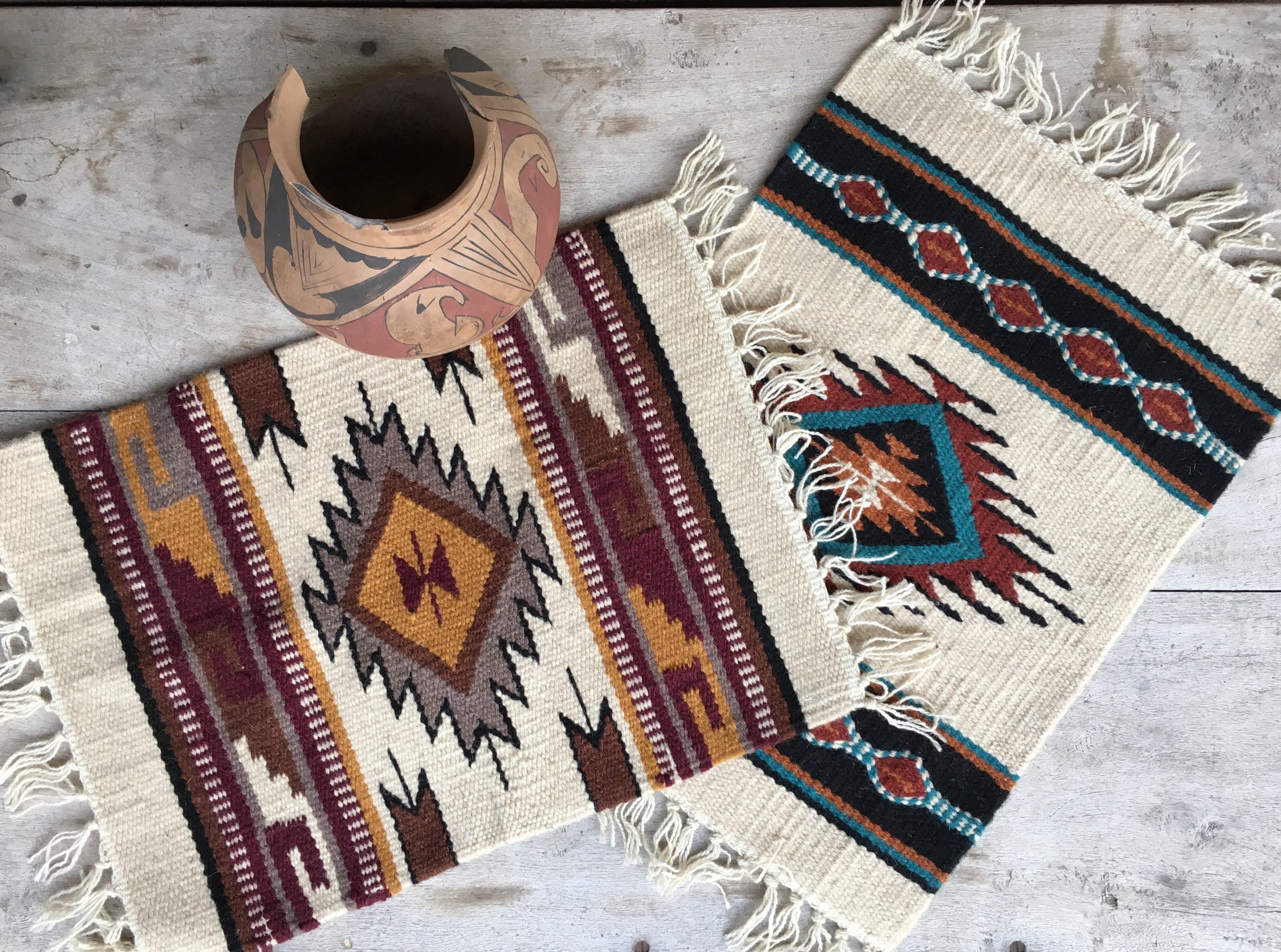 Pair of Handwoven Wool Placemats or Tables Mat Southwestern Decor ...