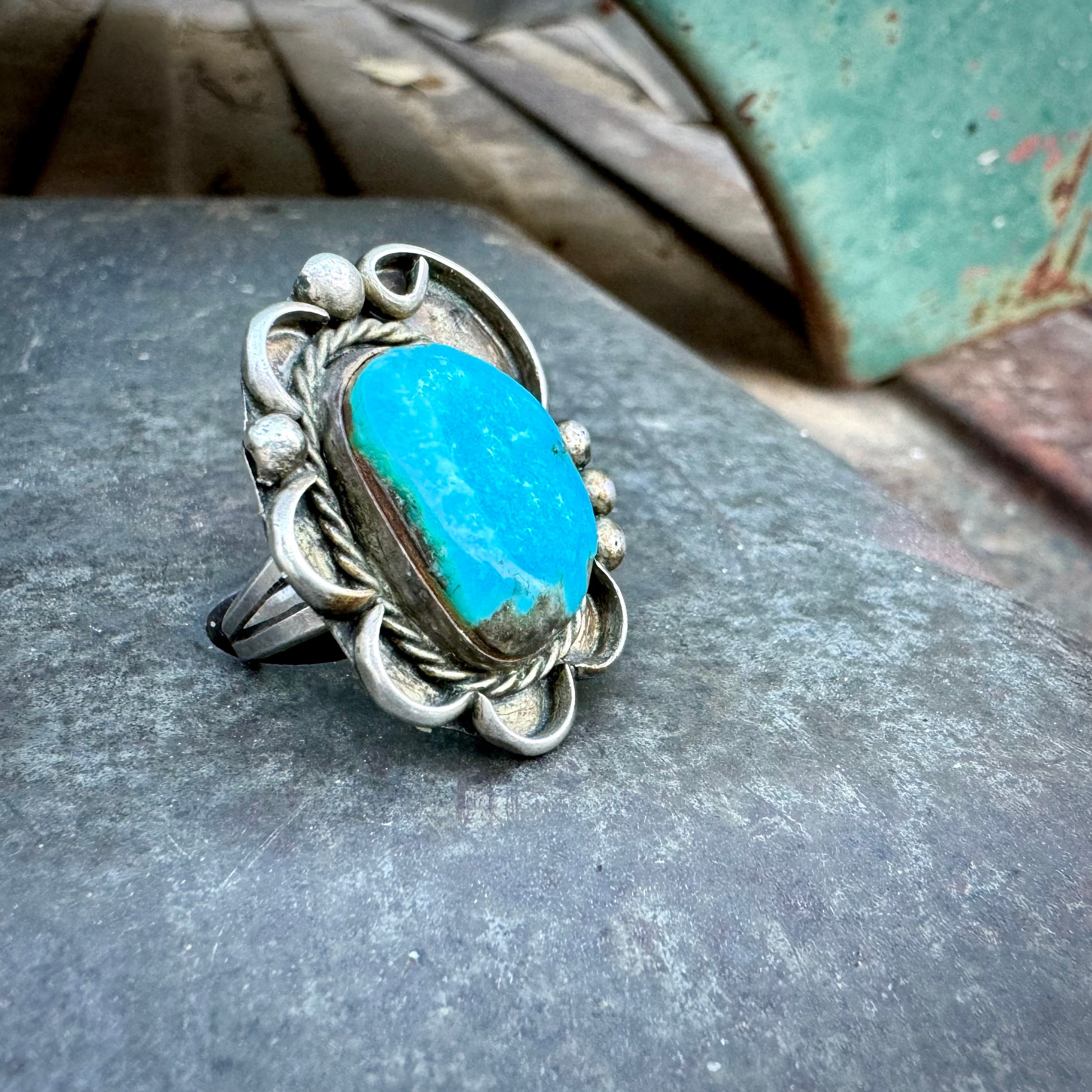 Vintage Blue Turquoise Navajo Ring Size 8, Traditional Navajo Native ...