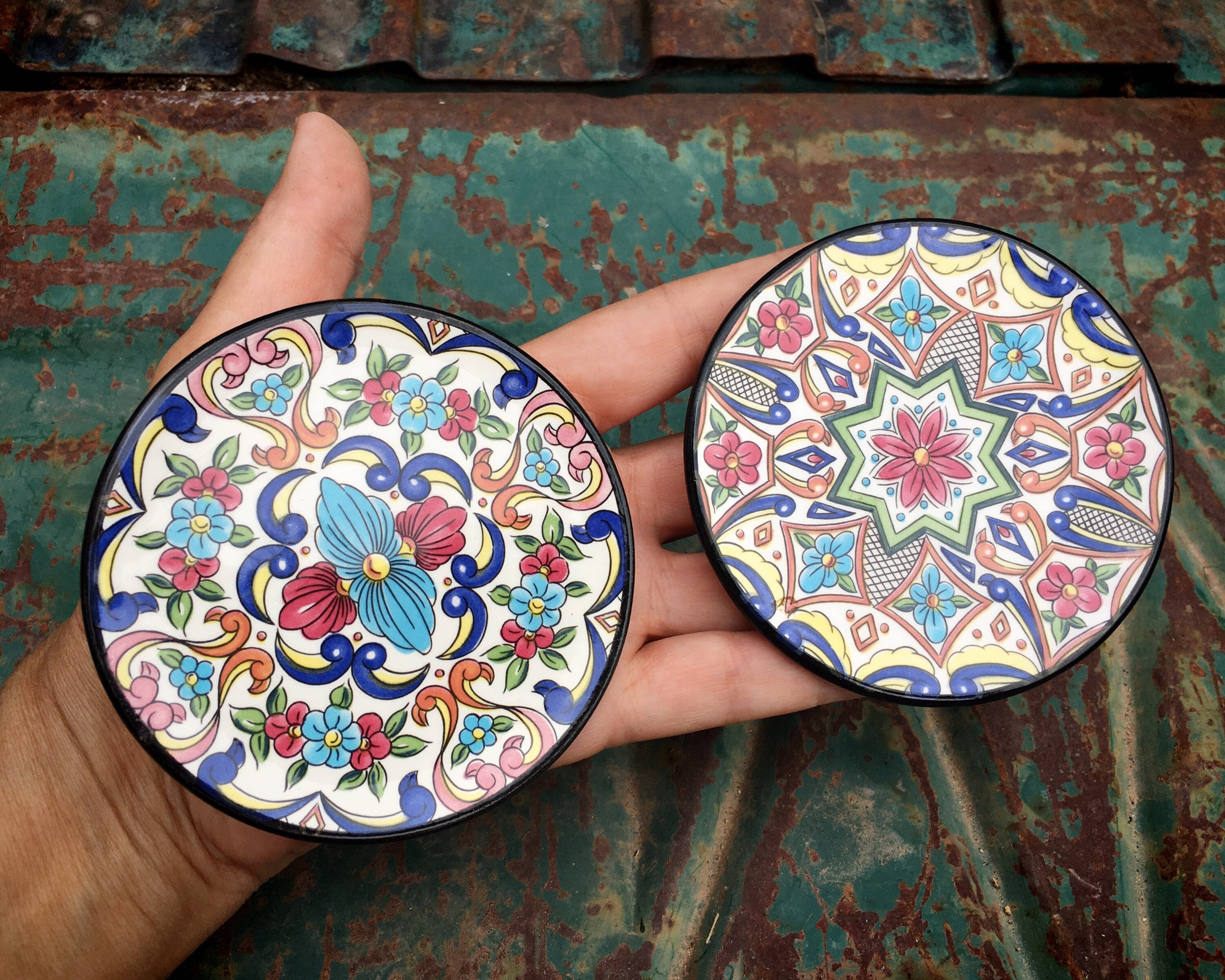 Two Handmade Spanish Miniature Wall Plates by Ceraplate, Blue and White ...