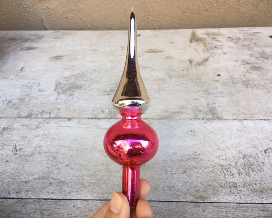 Small Vintage Reflector Ornament Mercury Glass Finial Christmas Tree ...