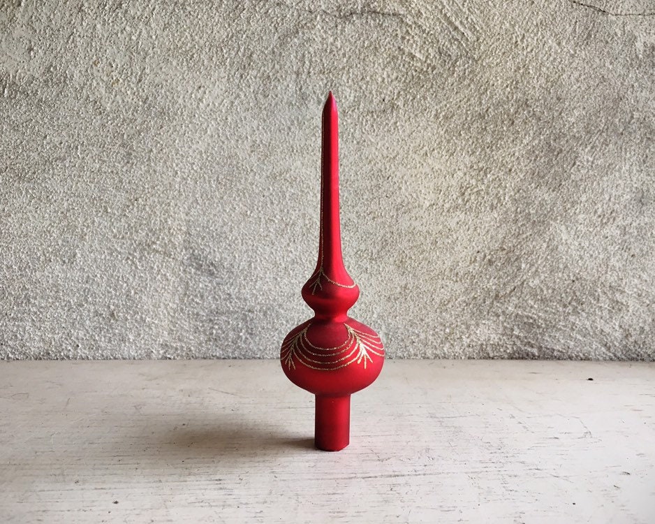 Vintage Single Bulb Mercury Glass Finial Tree Topper Red with Gold ...