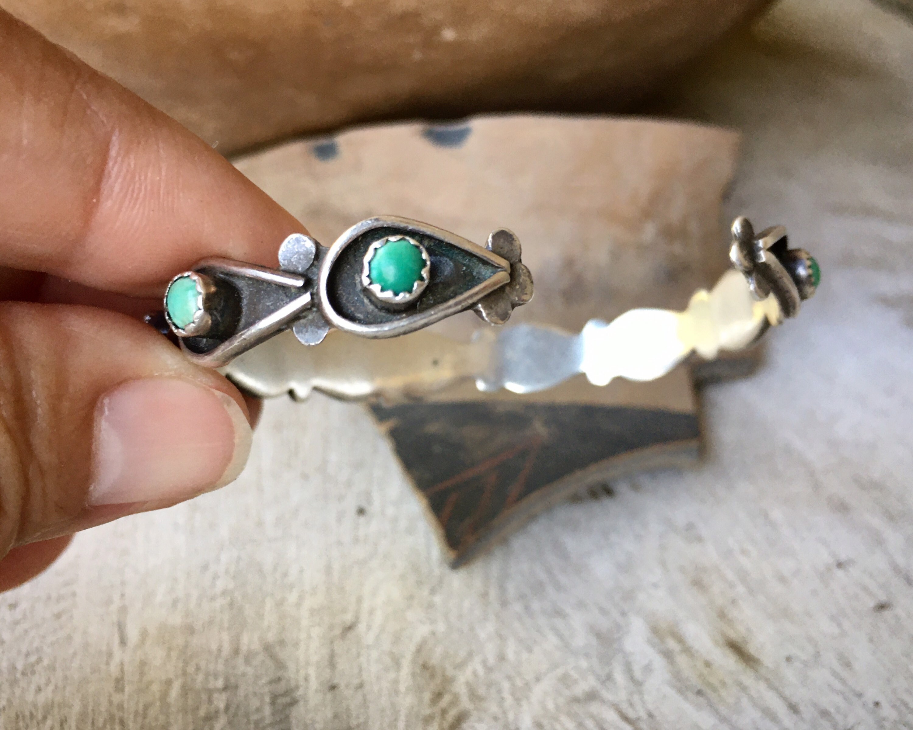 Zuni Snake Eye Turquoise Narrow Row Cuff Stacking Bracelet, Vintage ...