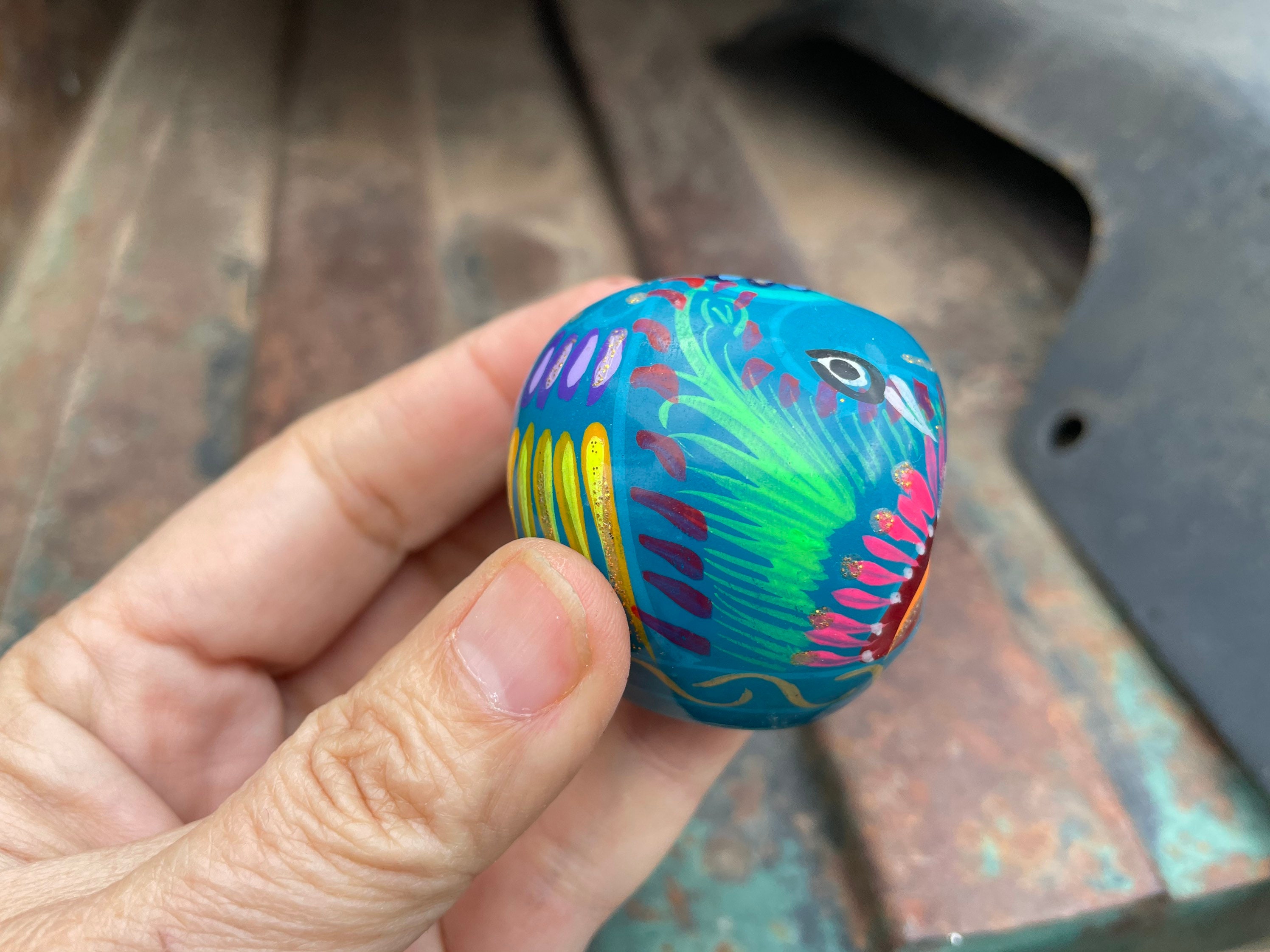 Very Small Colorful Ceramic Skull Day of the Dead Figurine, Cool Desk ...