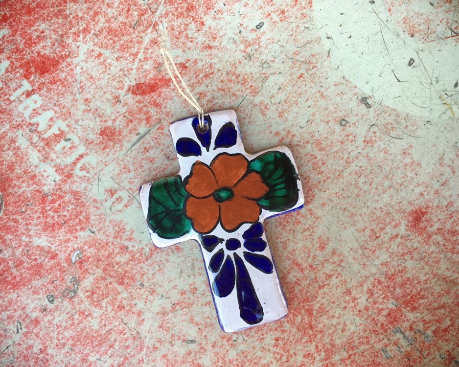 Small Tonala Pottery Cross Ornament Christmas, Mexican Decor ...