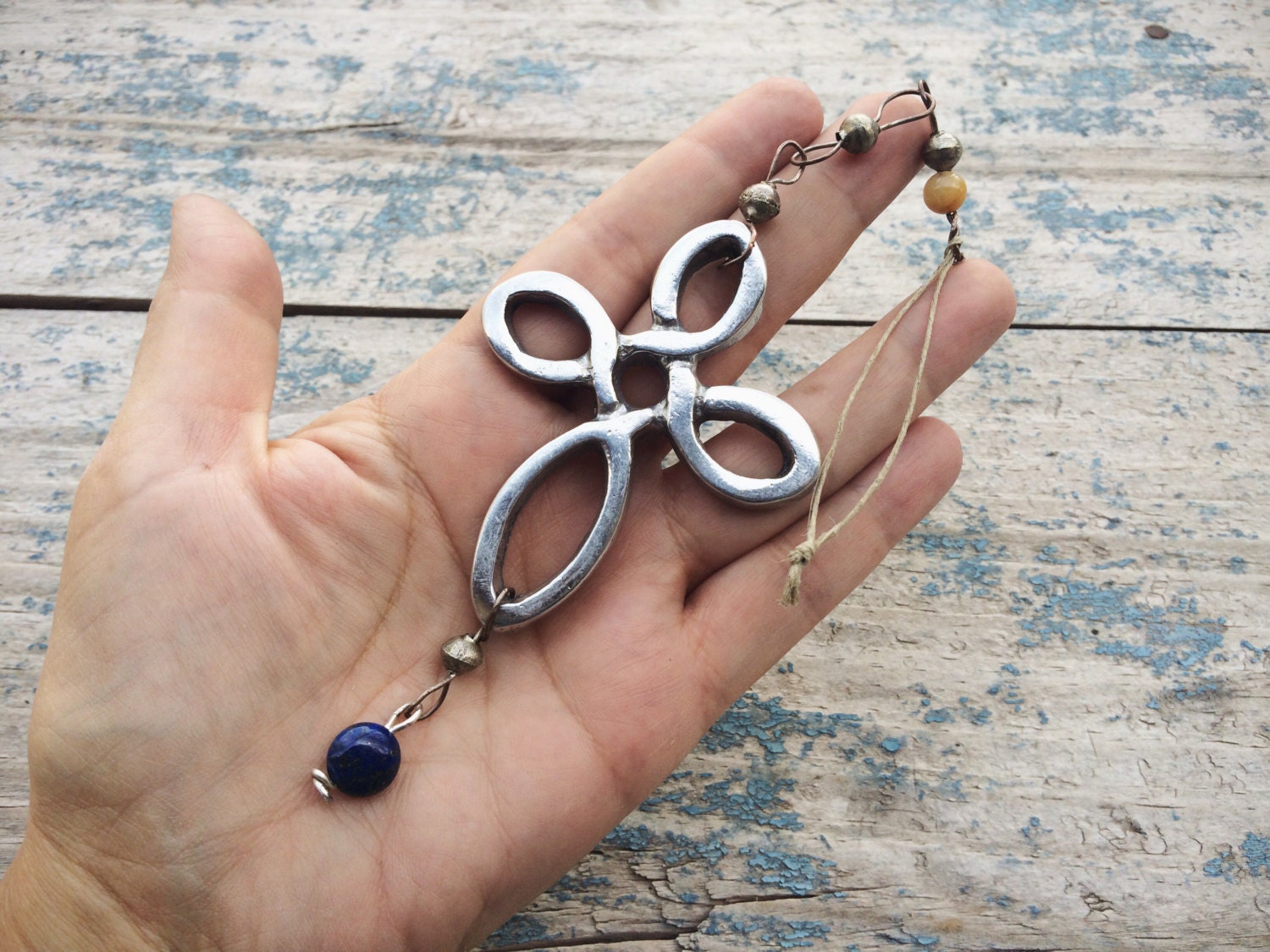 Vintage pewter open loop infinity cross Christmas ornament wall hanging ...