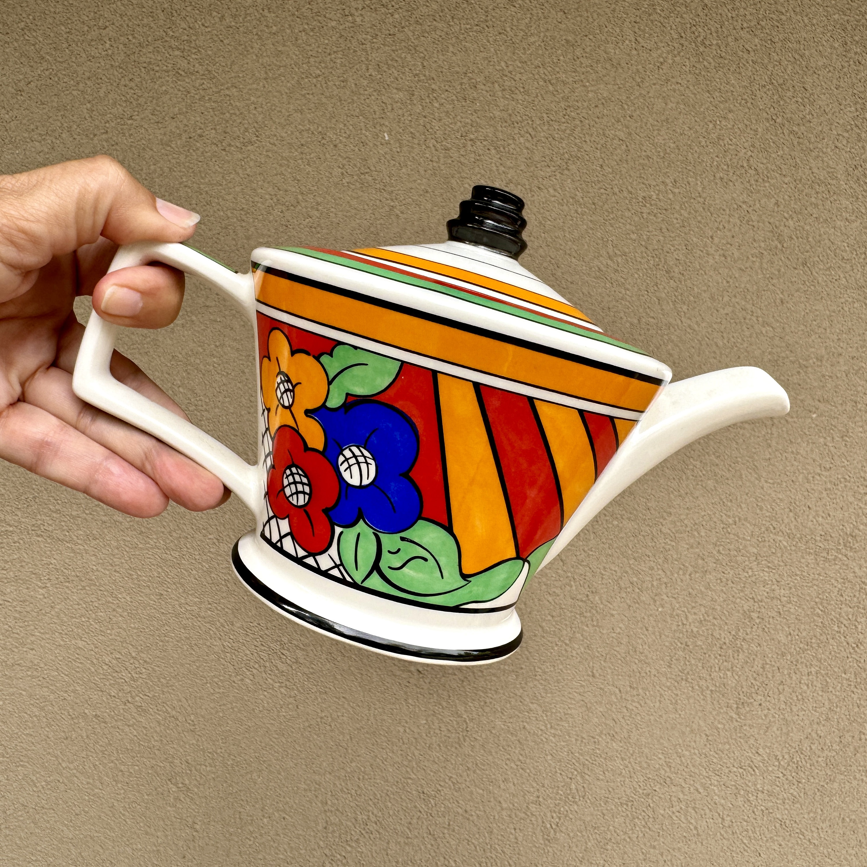 Vintage Reproduction Clarice Cliff Bizarre Ware Teapot, Art Deco Style ...