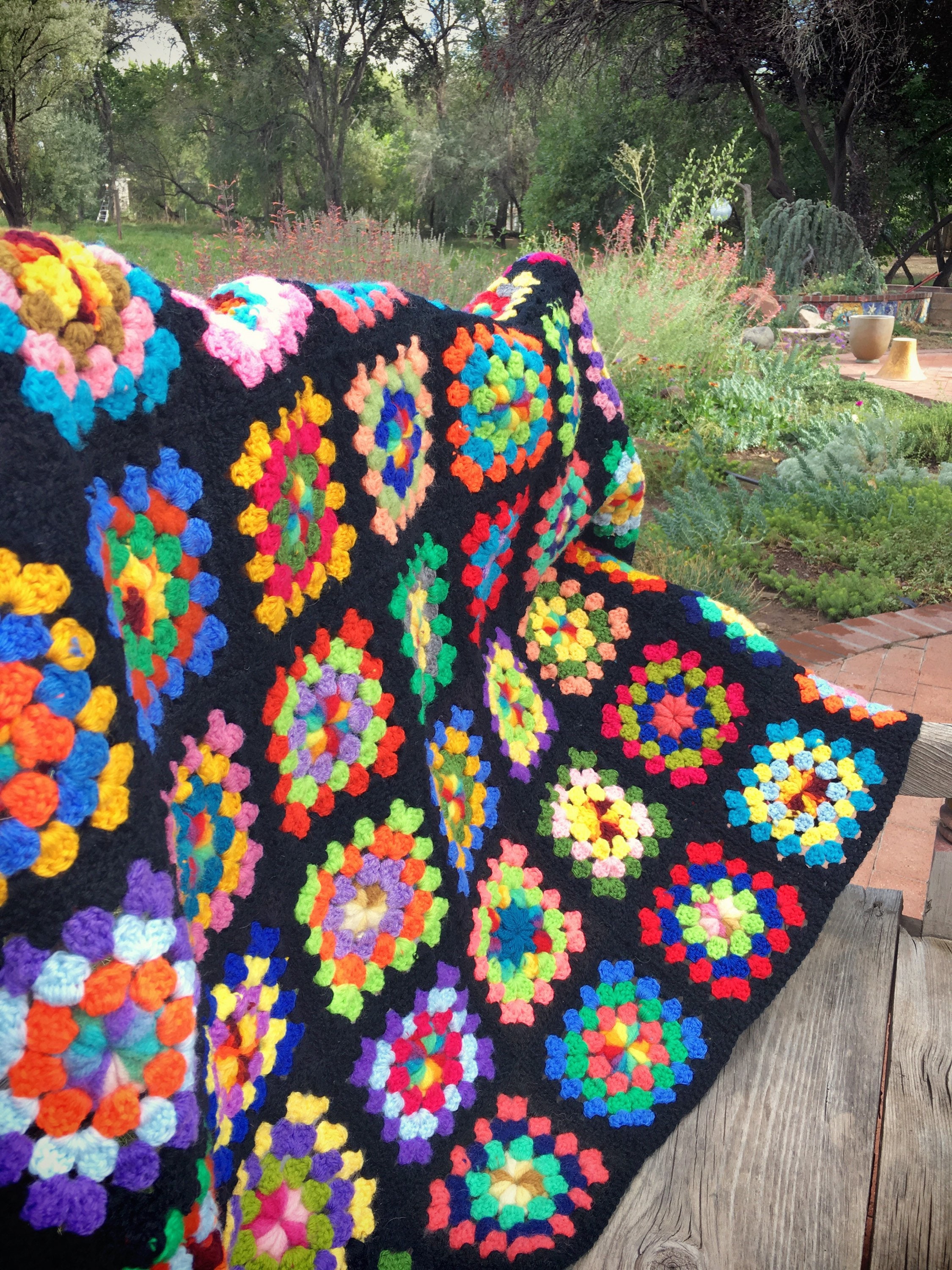 Crochet Afghan Throw Blanket Granny Square, Bohemian Decor, Retro Decor ...
