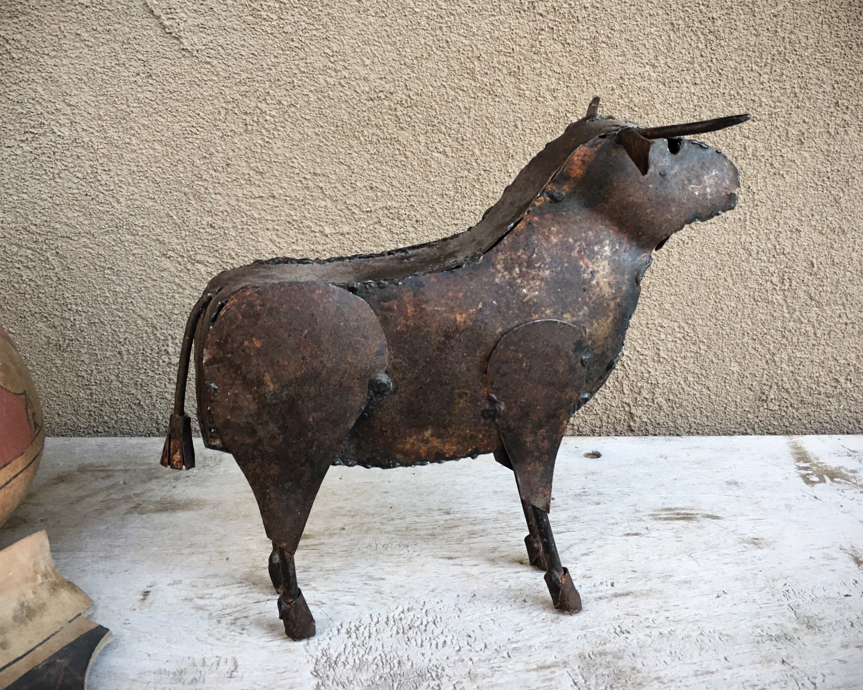 Vintage Spanish Revival Metal Bull Figurine, Stylized Bull Sculpture ...