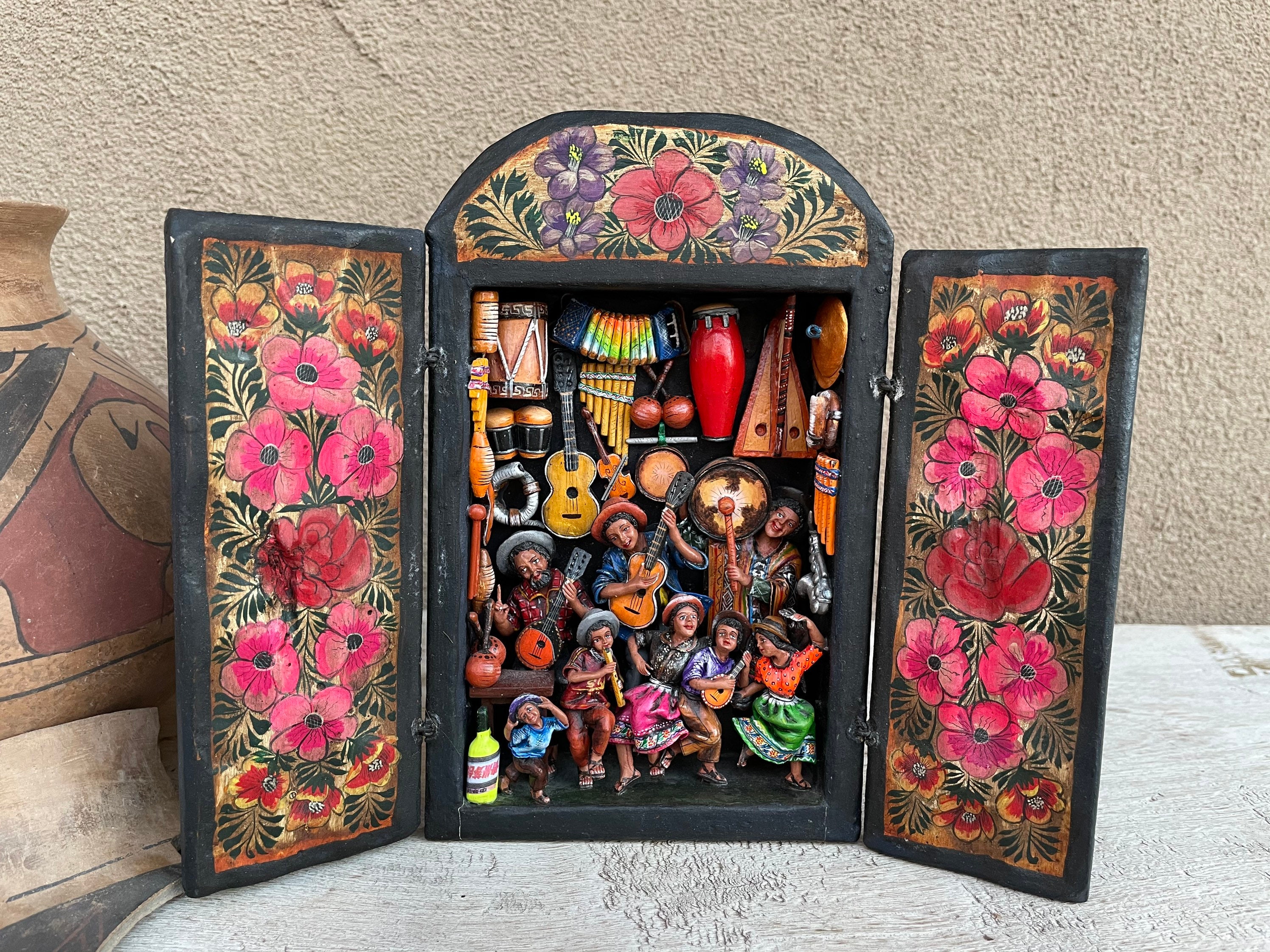 Vintage Peruvian Folk Art Retablo Ceramic Musical Diorama Scene in ...
